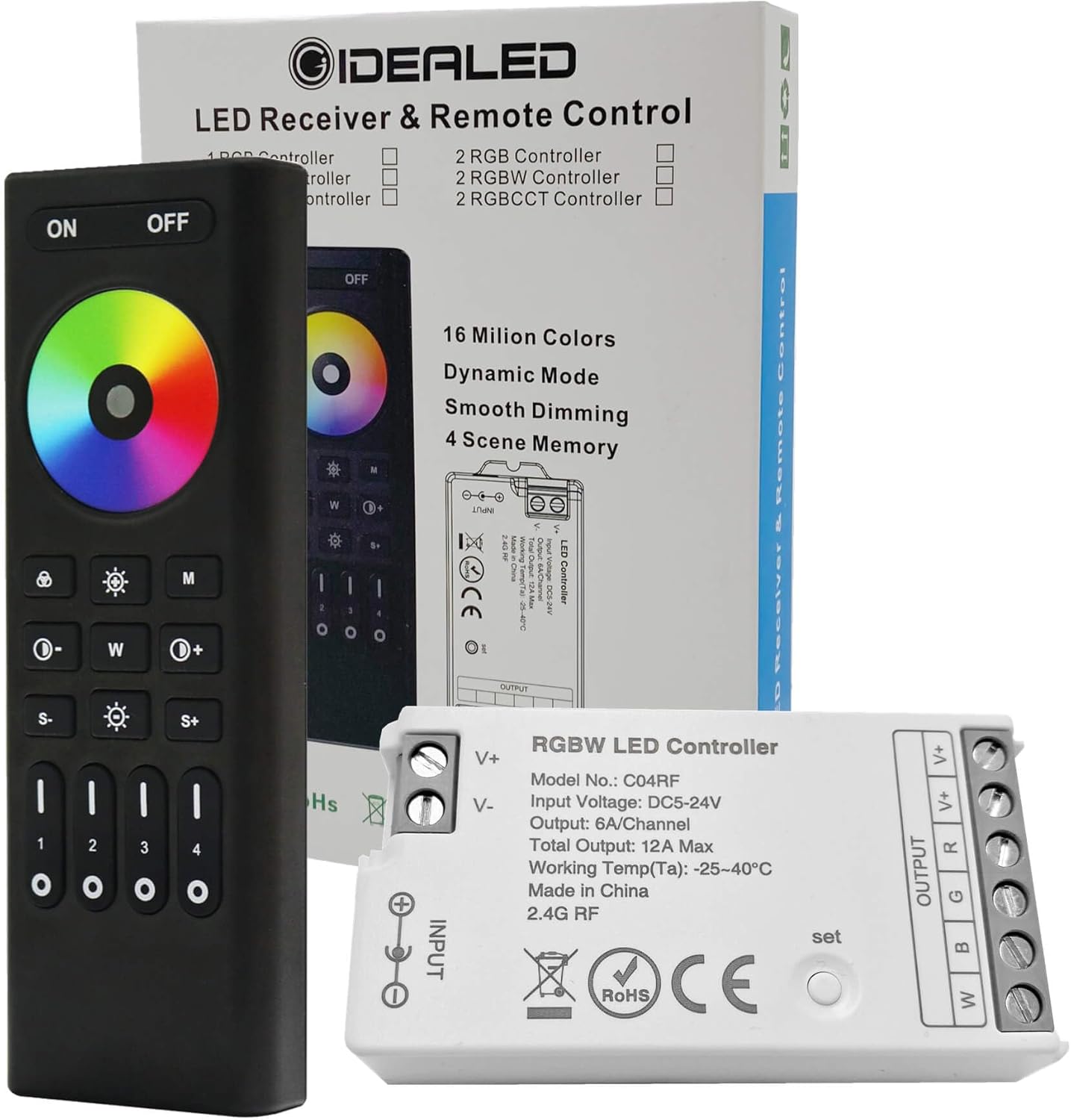 Amazon.com: GIDEALED RGBW LED Controller with 4 Zones RF 2.4GHz Wireless Remote Control,4 ...