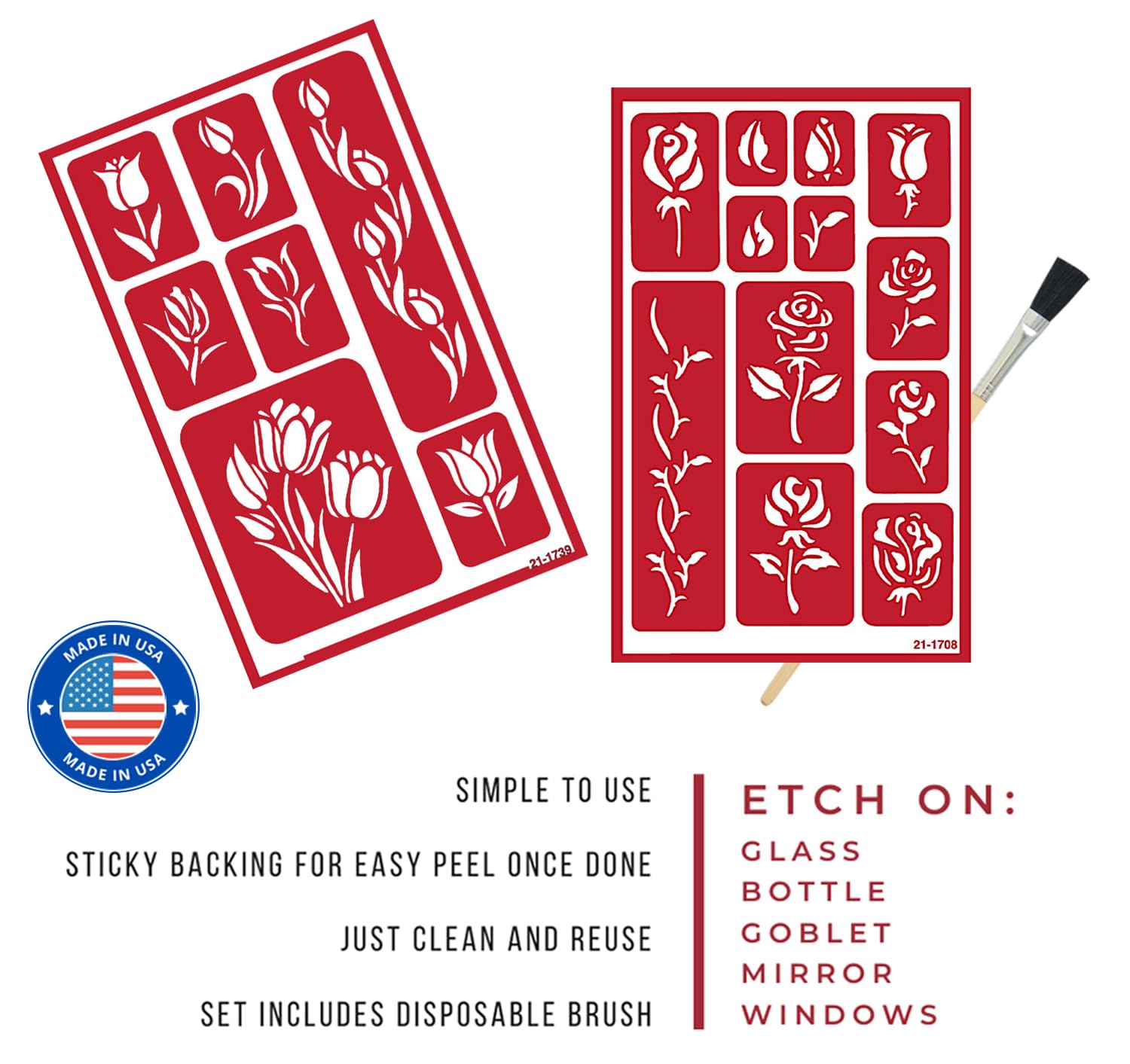 Snapklik.com : 2 Glass Etching Wedding Stencils - Reusable Etch ...