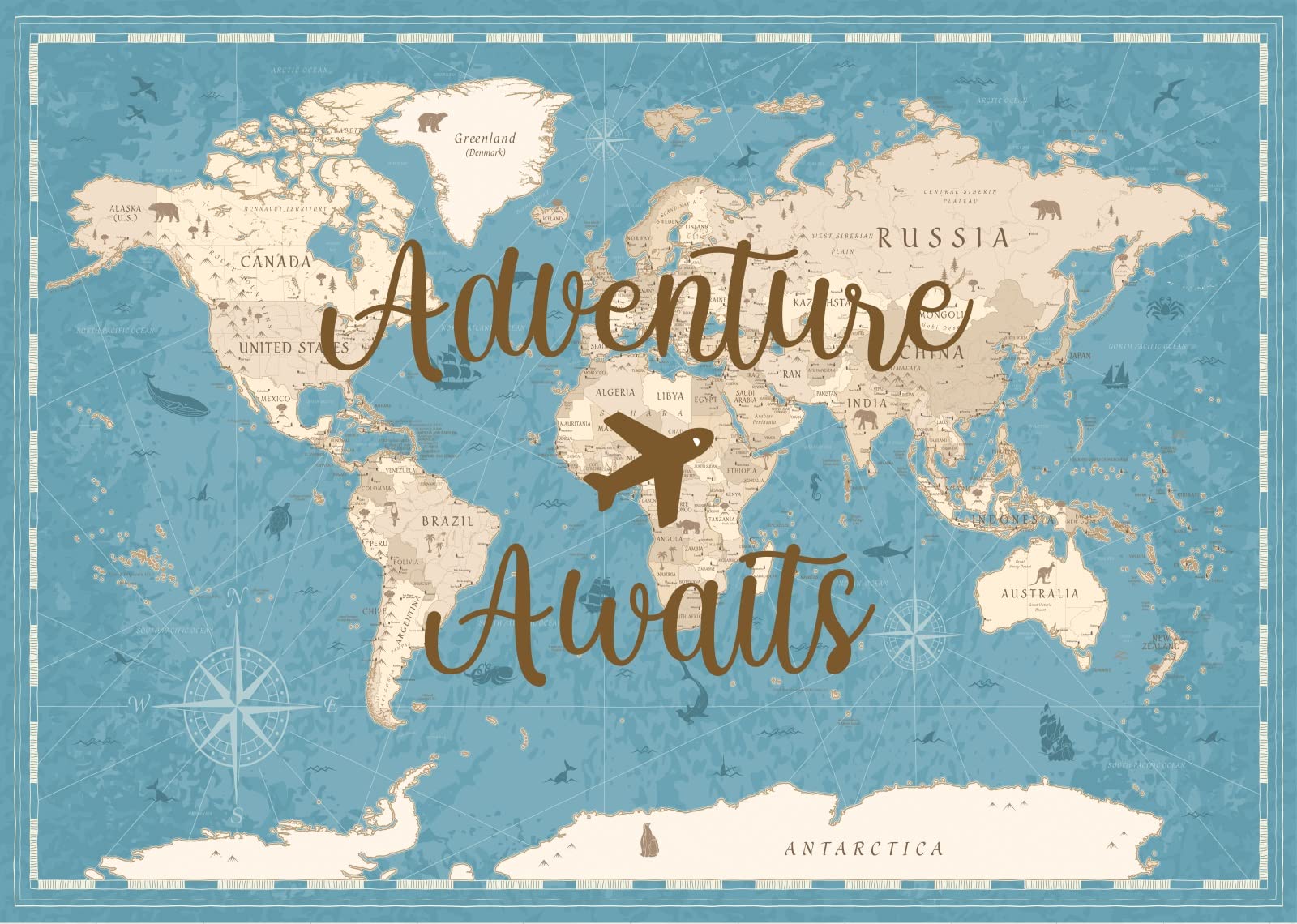 Amazon.com : BELECO 8x6ft Fabric Adventure Awaits World Map Backdrop ...