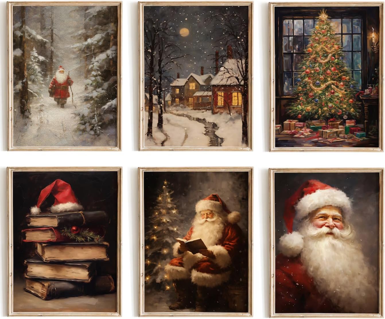 Amazon.com: Kizbook Vintage Christmas Wall Art Prints, Santa Claus ...