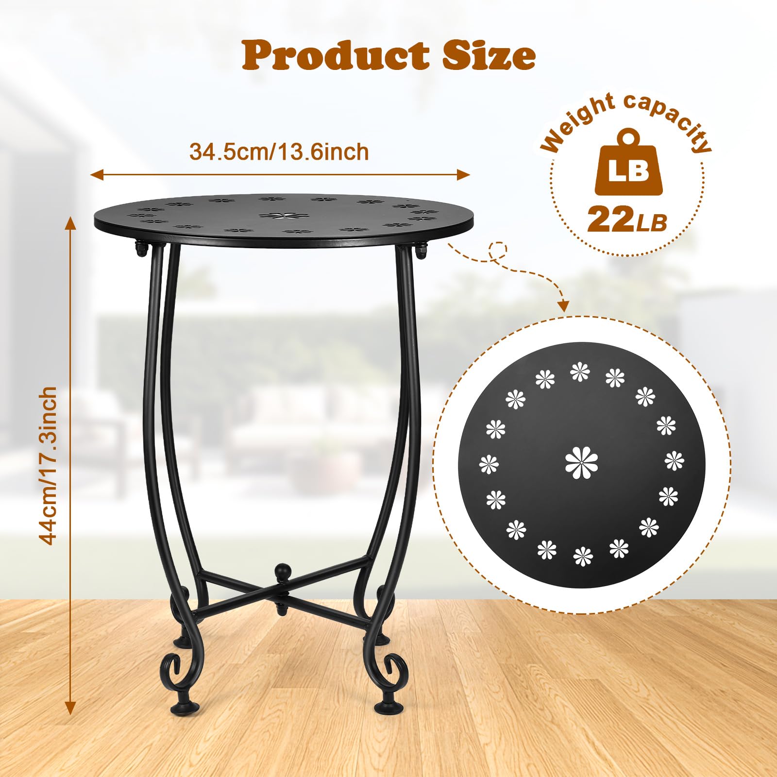 Snapklik.com : Metal Outdoor End Table, Small Patio Side Table ...