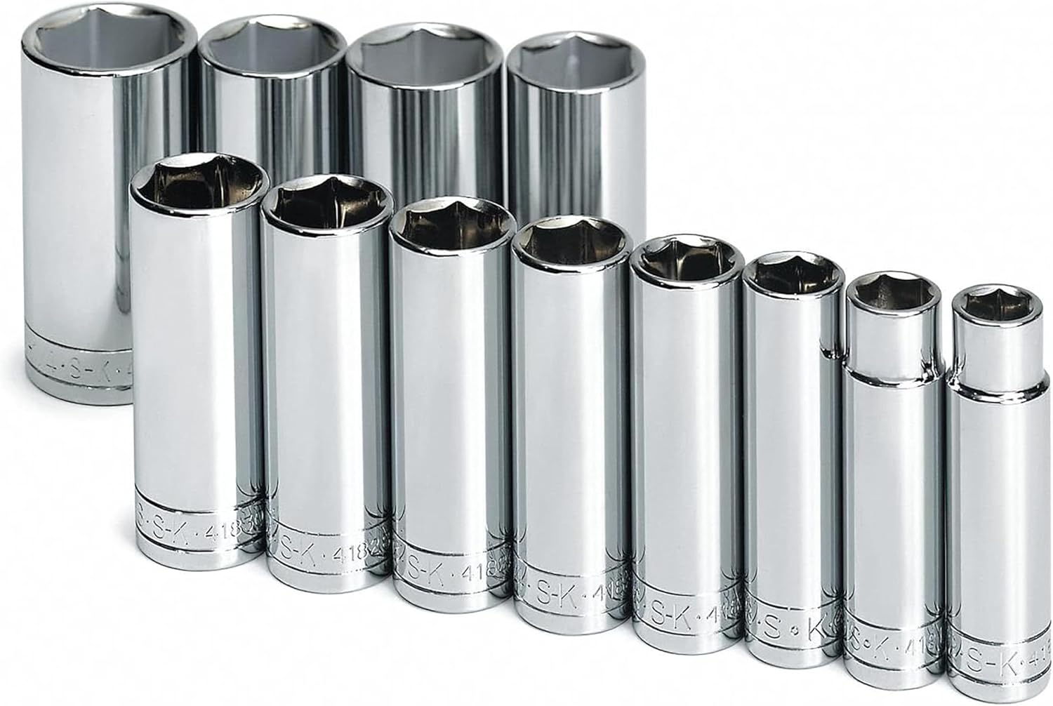 SK Tools USA 1/2" Drive, 12 Piece, 6 Point, Deep, SAE, Chrome Socket ...