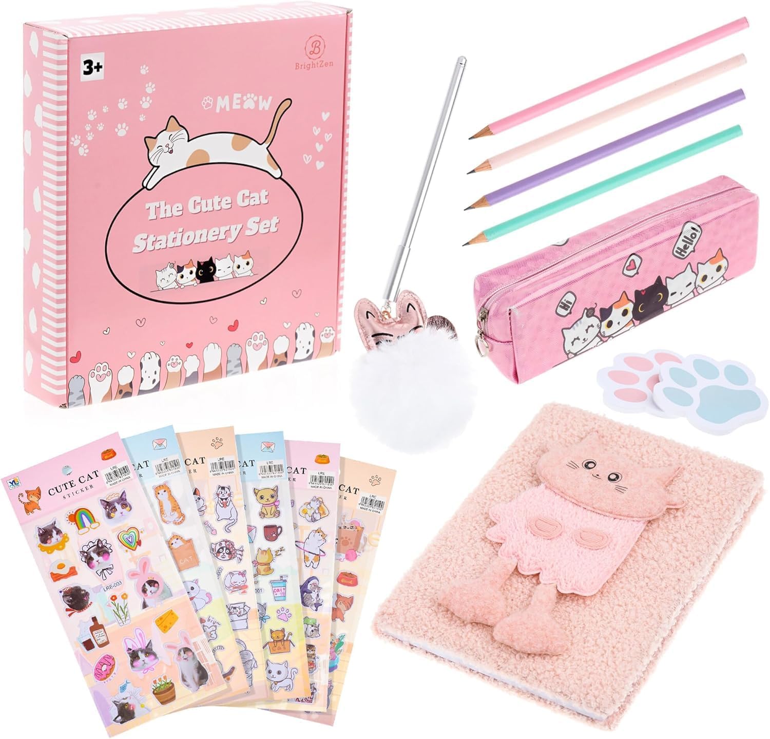 Cute Cat Stationery Set Cat Notebook Fluffy Pen Pencils Pencil ...