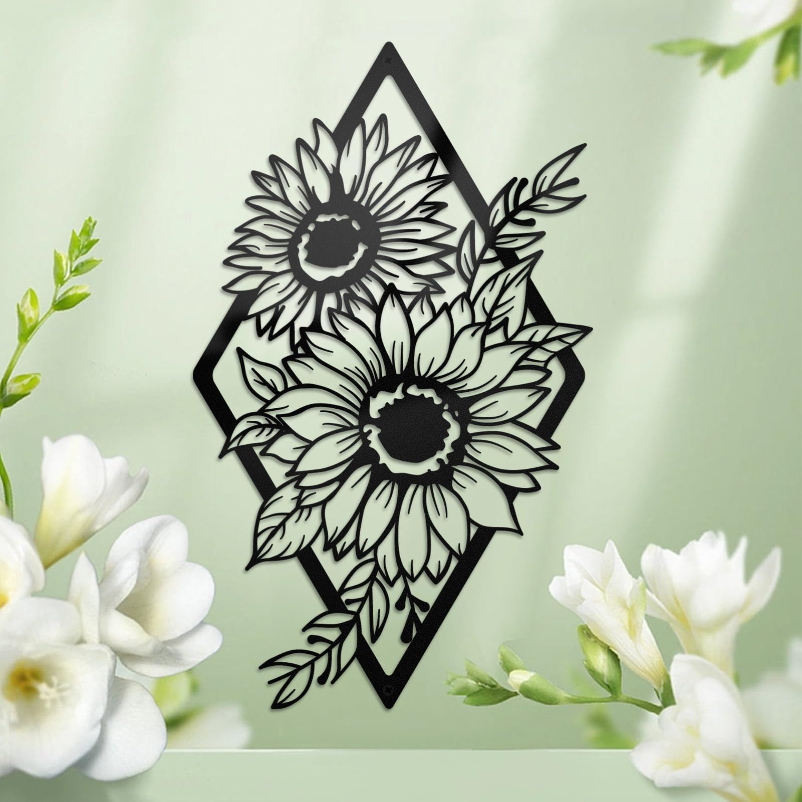 Amazon.com: ruelen Boho Style Sunflower Wall Decor, Modern Abstract Floral Metal Wall Art Black ...