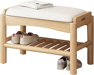 Amazon.co.jp: Shoe Bench, 2-Tier Wooden Shoe Rack Bench, Shoe Organizer ...