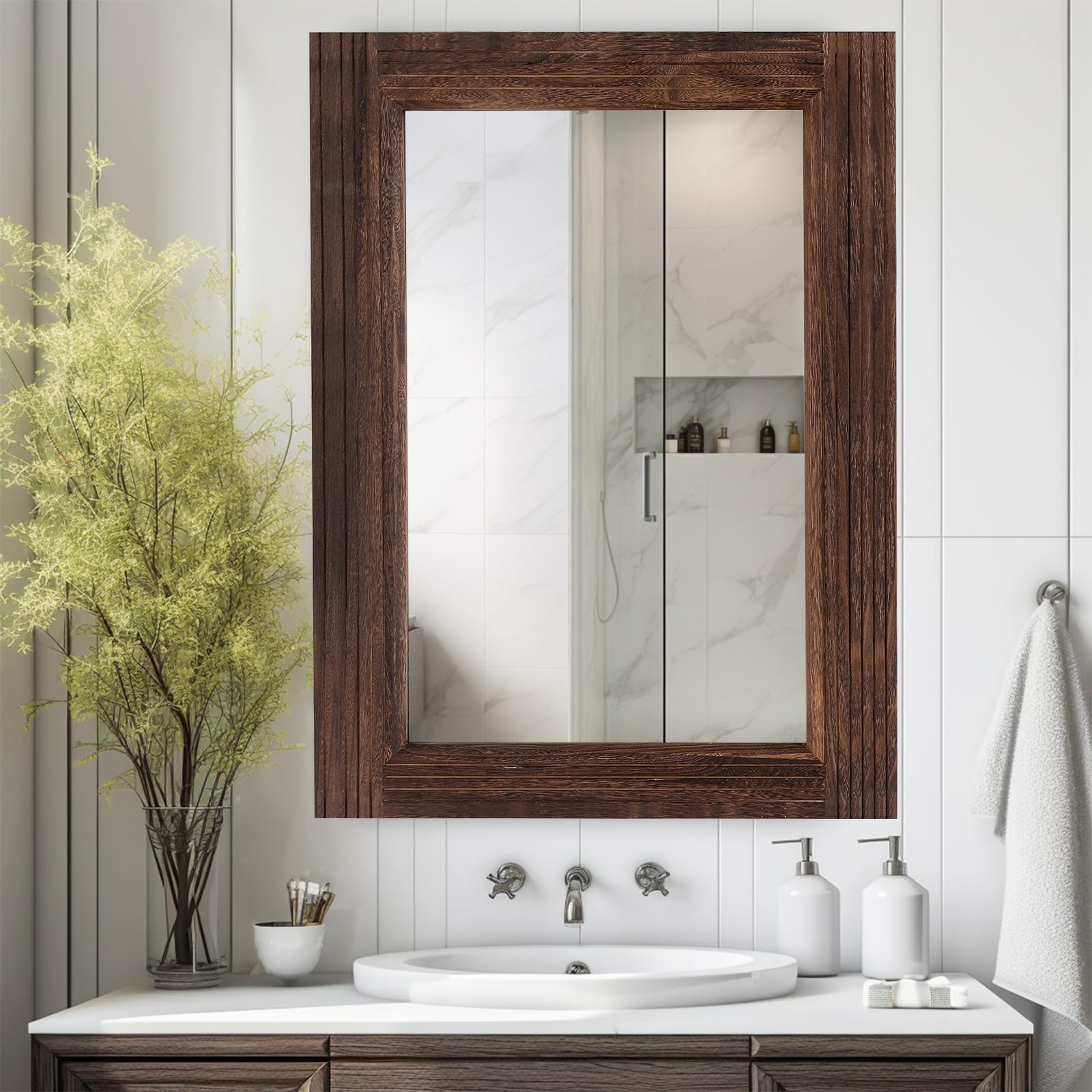 Rustic Wooden Framed Wall Mirror, 18x26 Rectangular Farmhouse Spliced ...