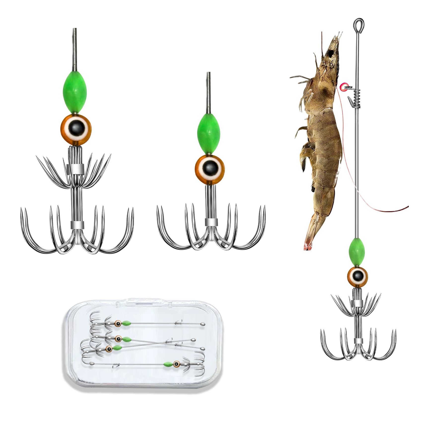 Amazon.com : Live Shrimp Fixed Hooks-Luminous Squid Jig Hooks,Saltwater ...