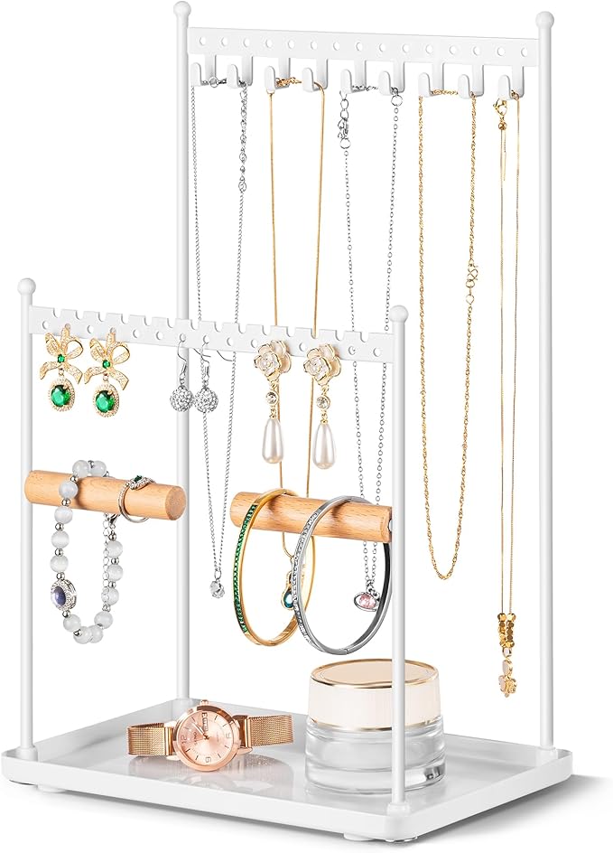 Amazon.com: Josmimic 3 Tier white Jewelry Stand, Necklace Organizer ...