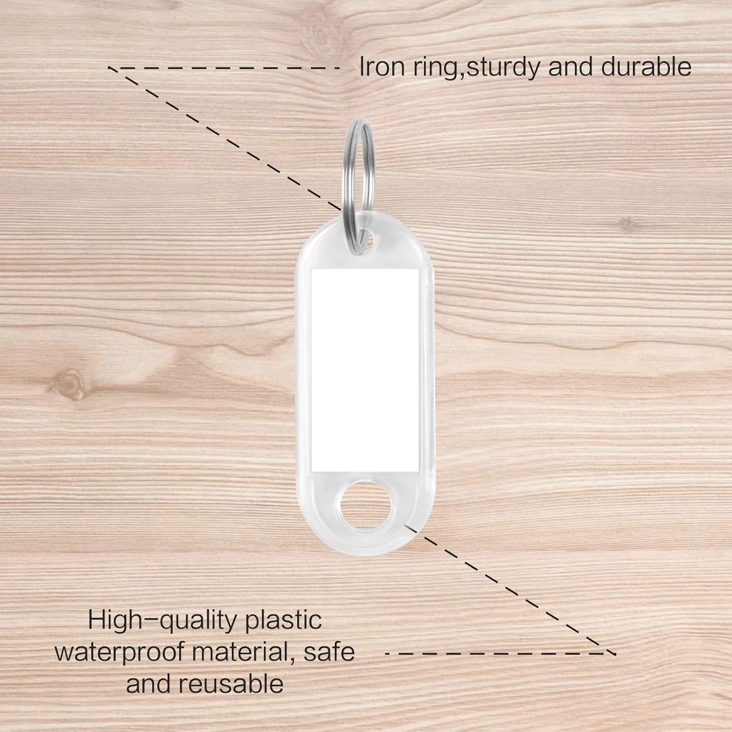 100 Pieces Key Tags with Ring, Plastic Key Fob Clear Key Labels Tags ID ...