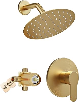 Brushed Gold Shower Head And Faucet Set Complete With Valve Shower ...