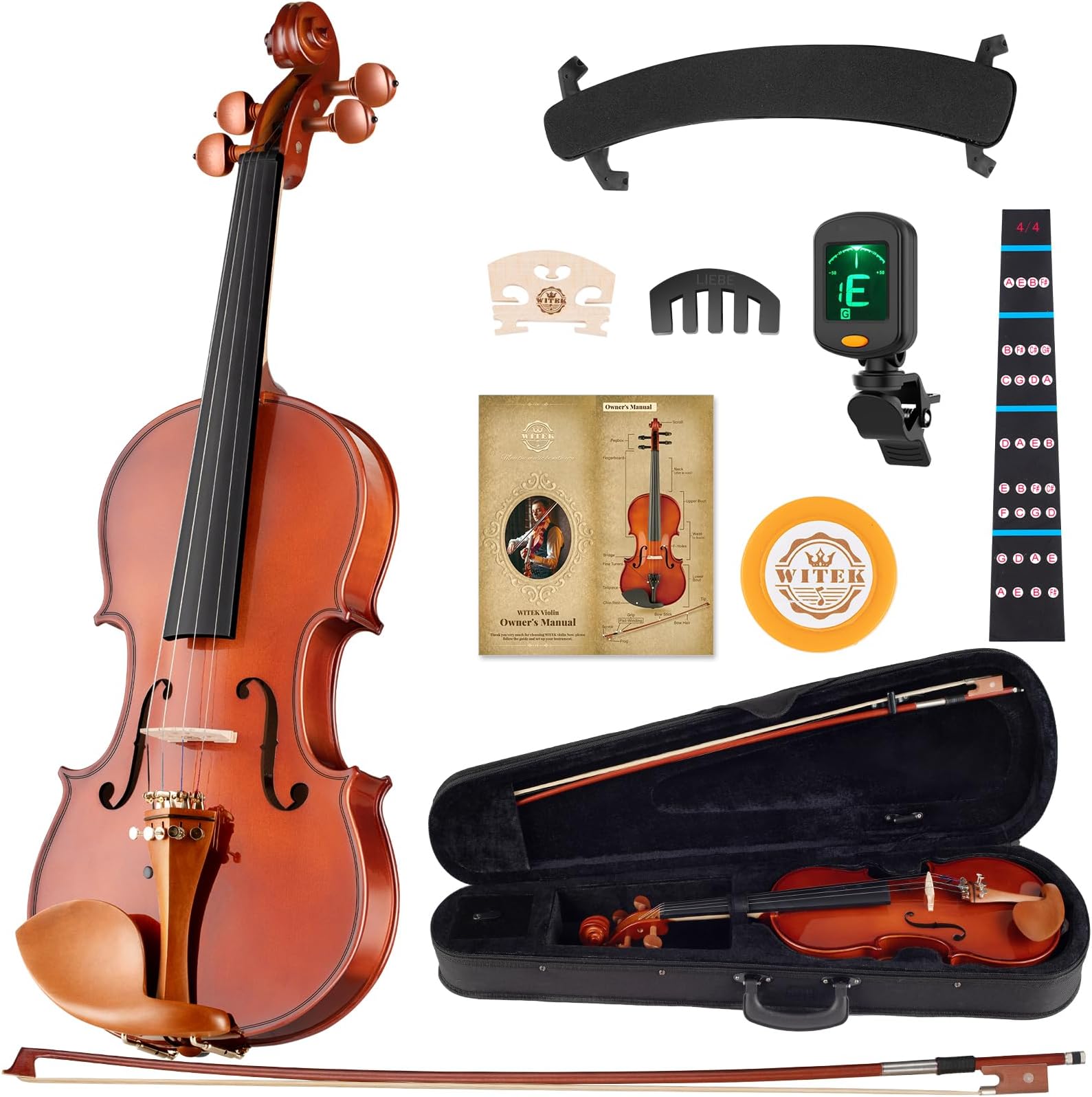 Amazon.com: WITEK 1/2 Violin Set Beginner Violin Kit, Premium Date Wood ...