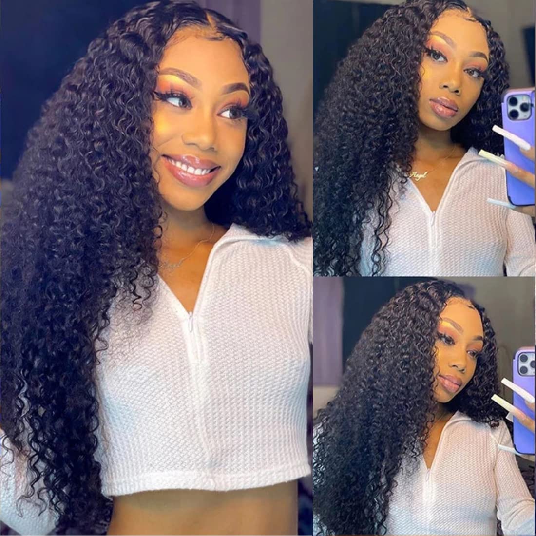 Amazon.com : Nadula 10A Kinky Curly Lace Closure Wigs Pre Plucked Human ...