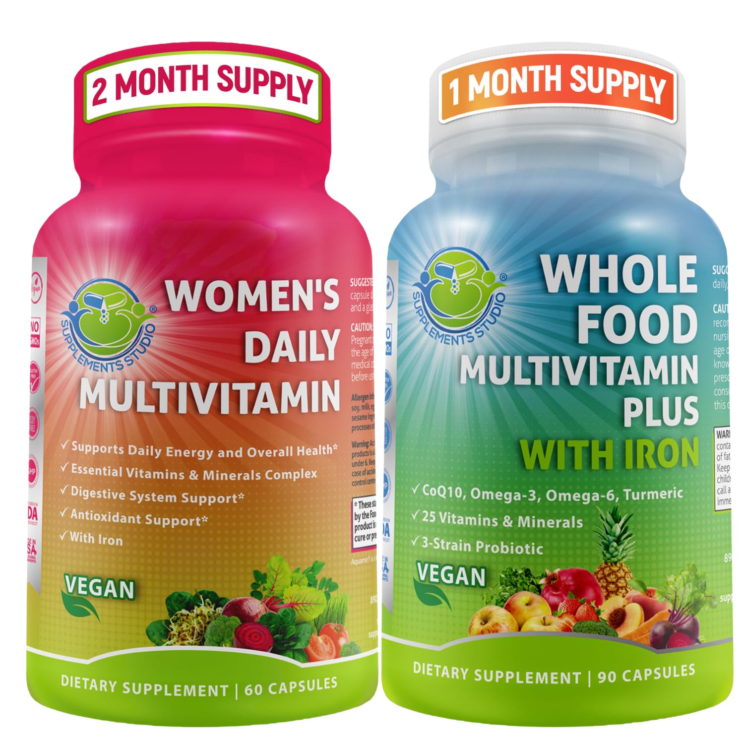 Amazon.com: SUPPLEMENTS STUDIO Vegan Whole Food Daily Multivitamin with Iron - Bundle up with ...