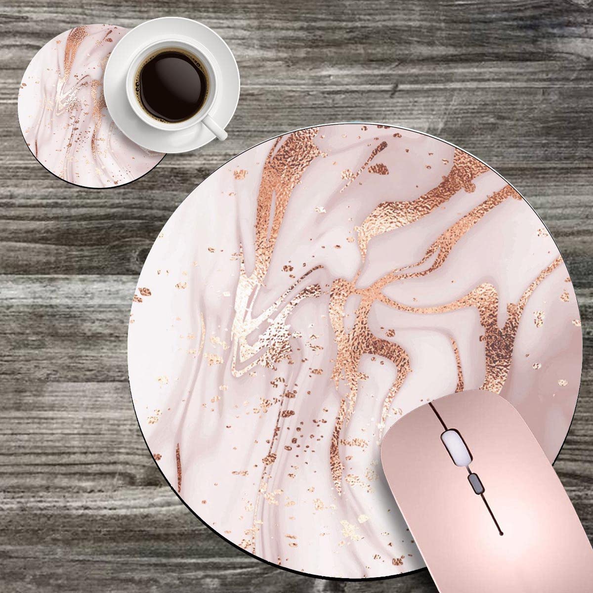 Amazon.com: Round Mouse Pad and Coasters Set,Rose Gold Marble Non-Slip ...