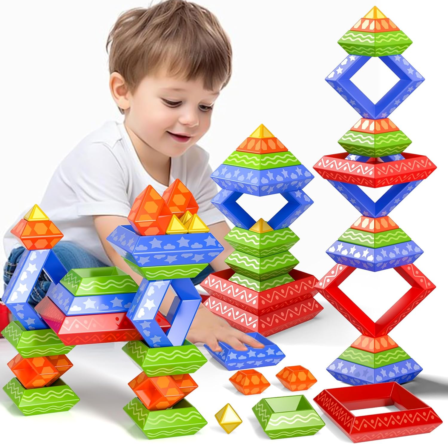 Amazon.com: Doloowee 30 Pcs Montessori Toys Stacking Toys Building ...