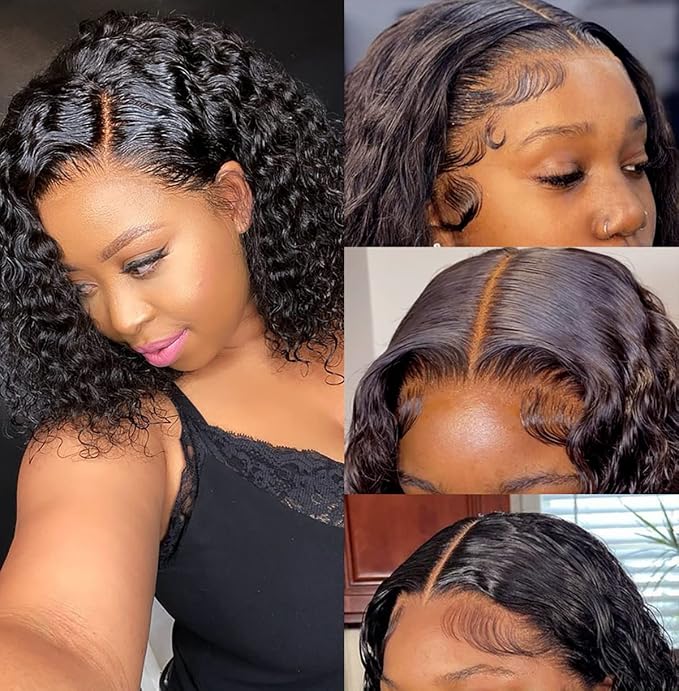 Amazon.com : Tascal 12 Inch Bob Wig Human Hair 13x6 Deep Curly Lace ...