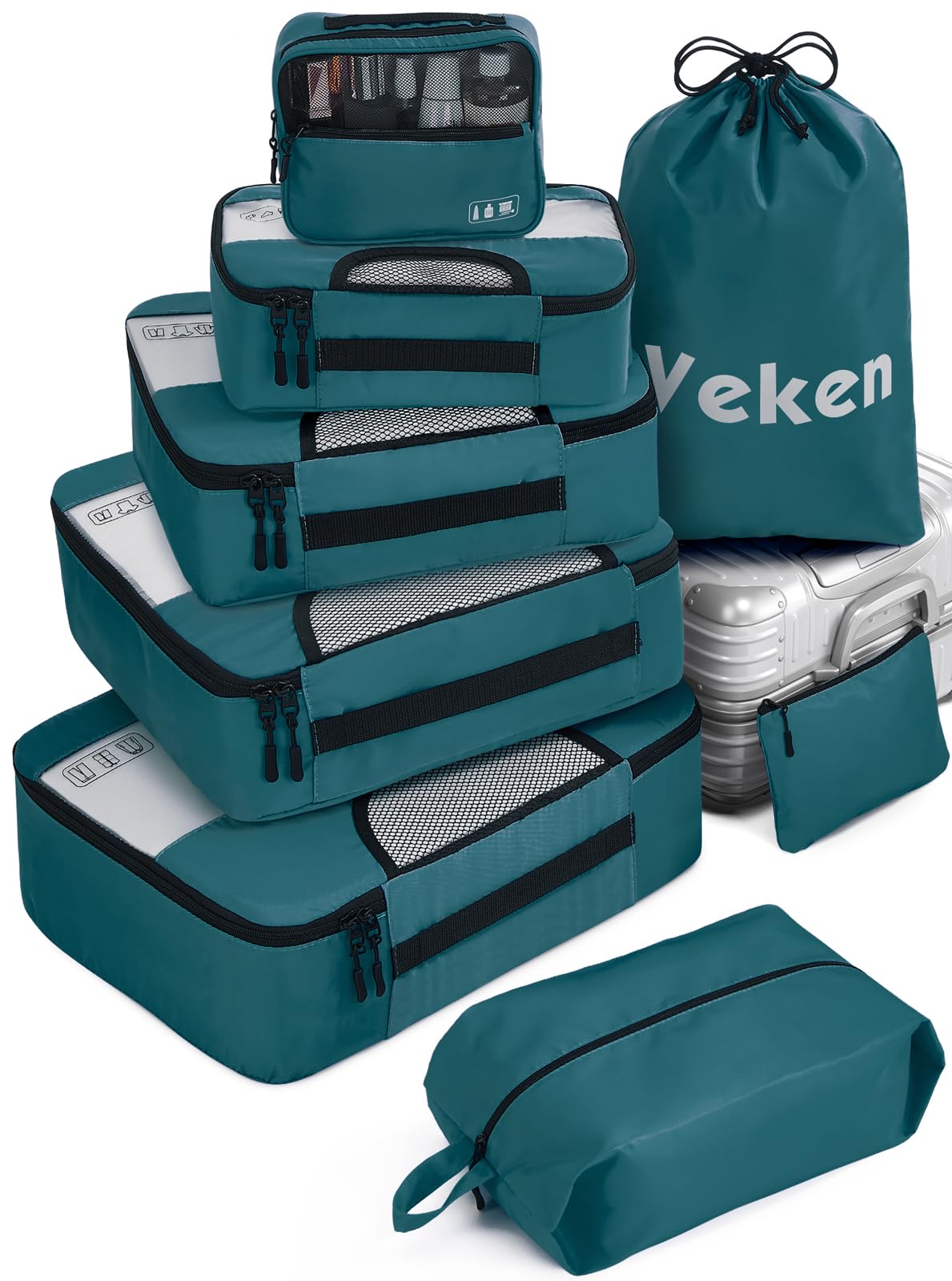 Veken 8 Set Packing Cubes for Suitcases, Travel Bag Organizers for ...