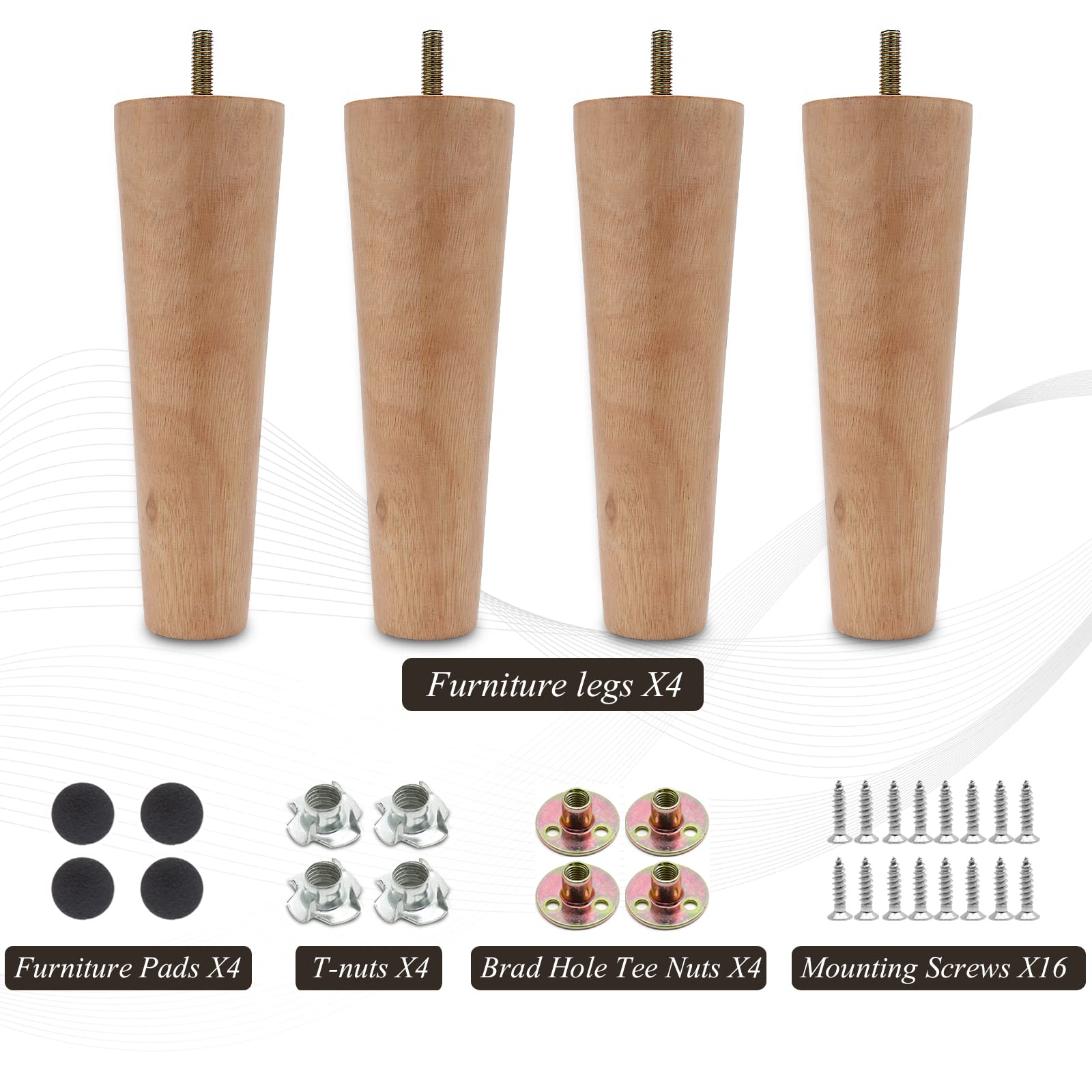 Snapklik.com : 4pcs 7 Inch Wood Furniture Legs, Straight Conical Solid ...