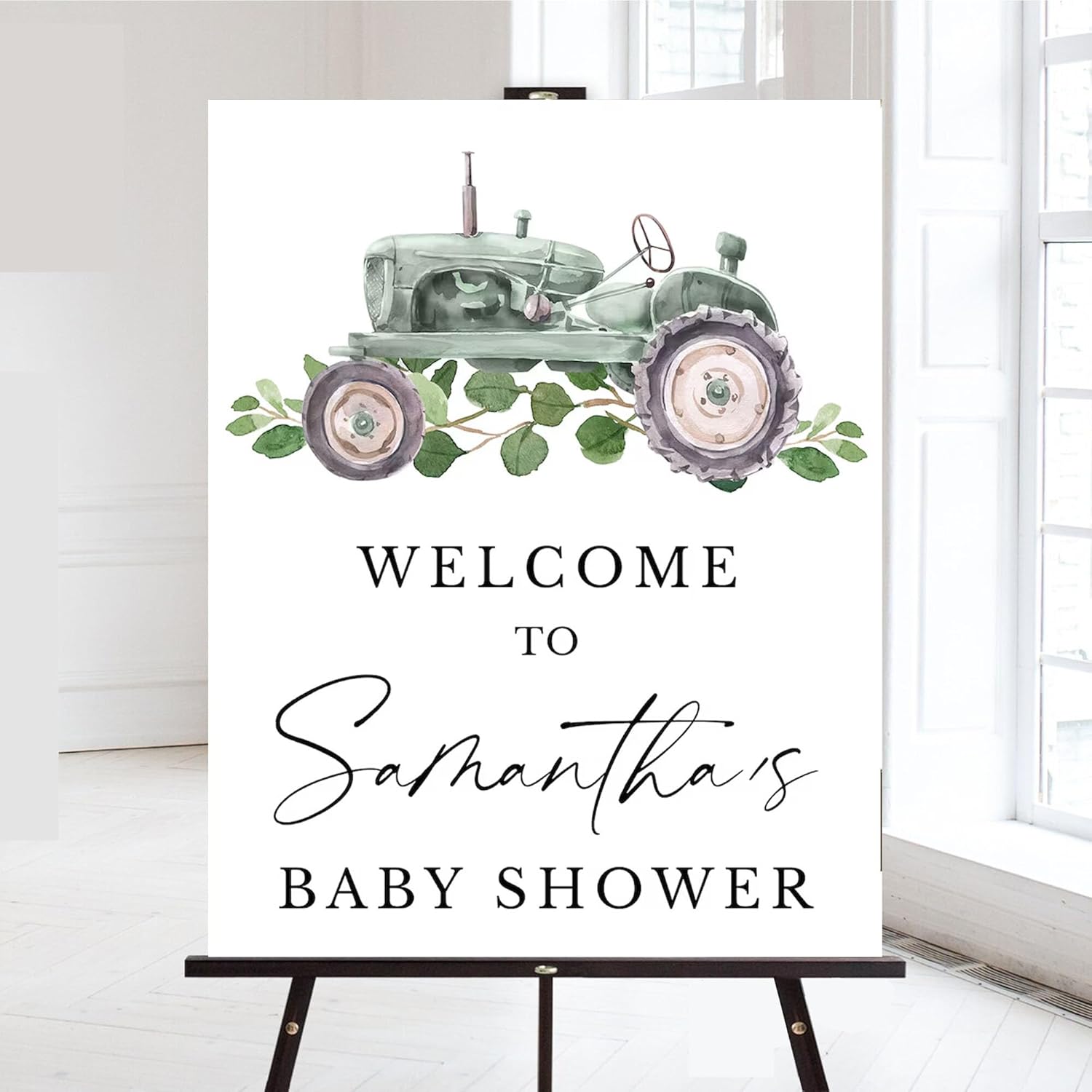 Amazon.com : It's a Boy Tractor Welcome Sign Baby Shower, Greenery ...