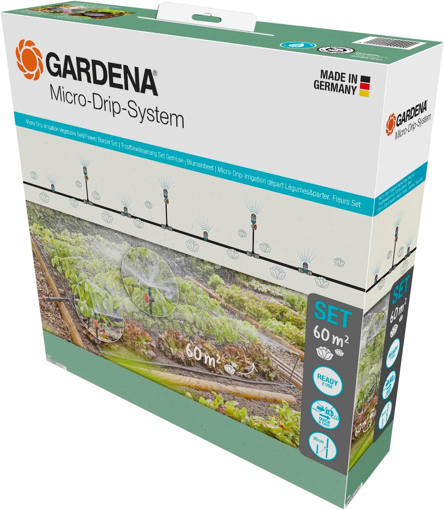 Gardena Micro-Drip-System Tropfbewässerung Set Gemüse-/Blumenbeet (60 m²): Starter-Set sofort ...