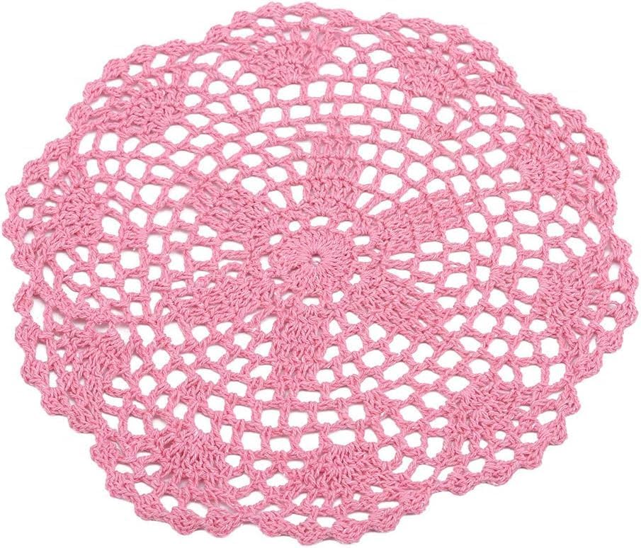 Amazon.com: Pink Round Lace Doily Placemat Hand Crochet Floral Table ...