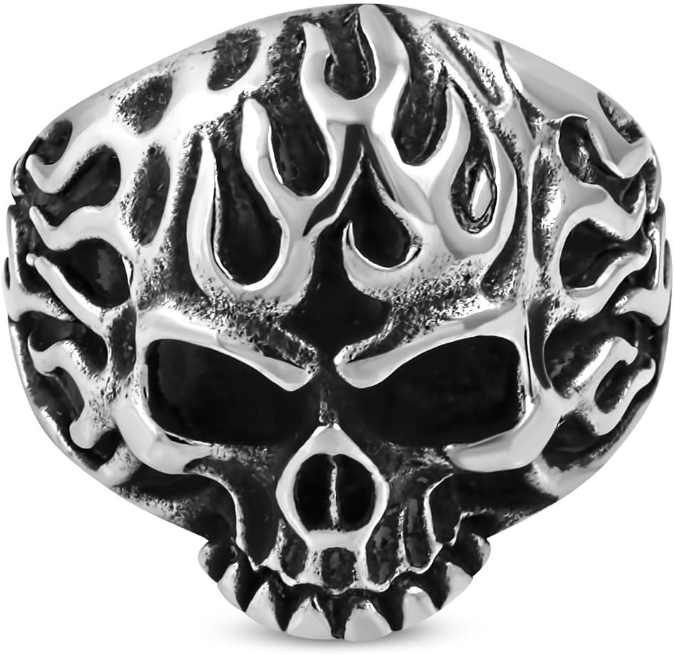 Stainless Steel 2 Color Flaming Ghost Skull Biker Ring|Amazon.com