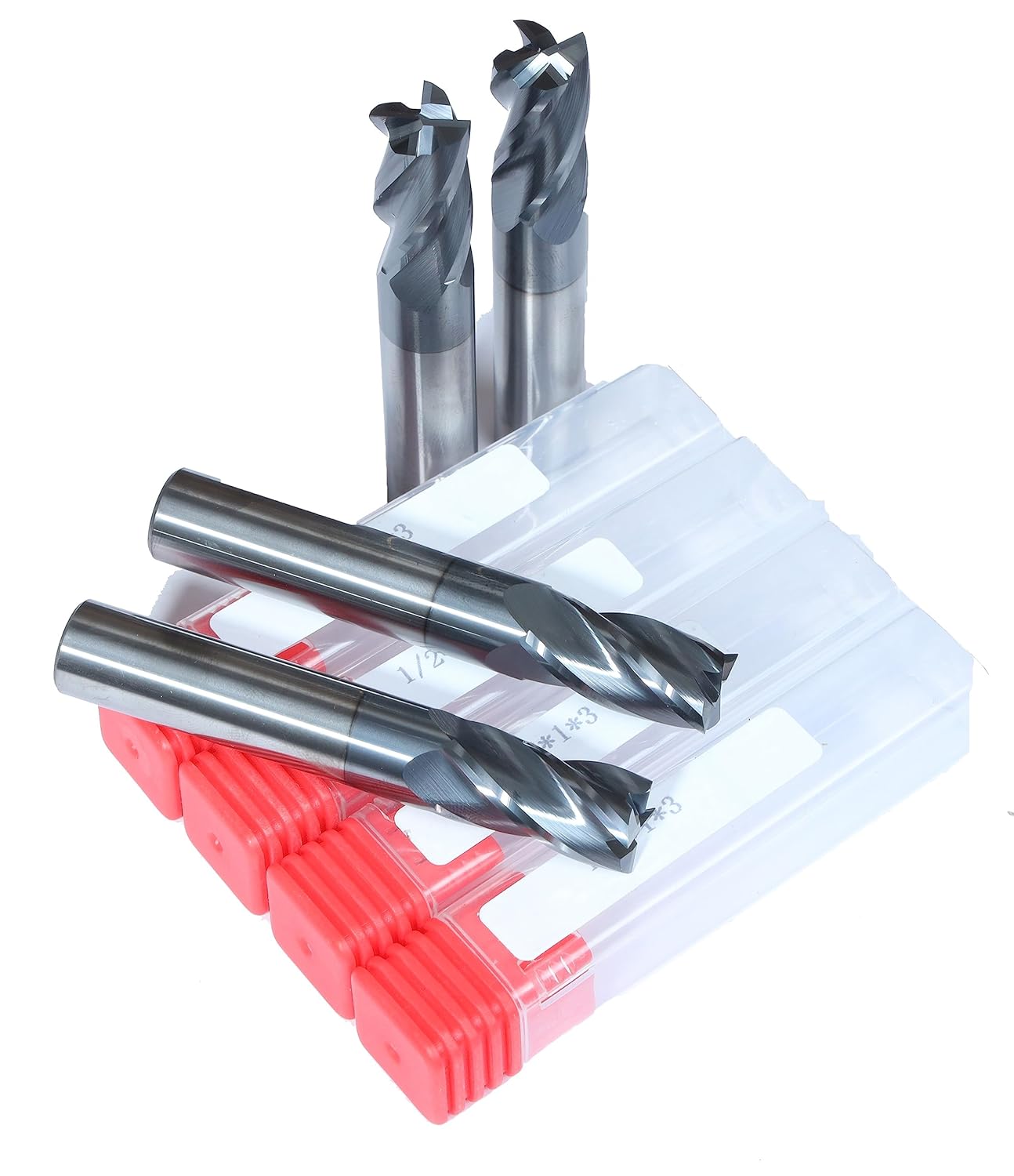 1/2" X 1" X 3" Carbide End Mill 4 Pcs Set, AlTiN Coated, HRC 45, 4 ...