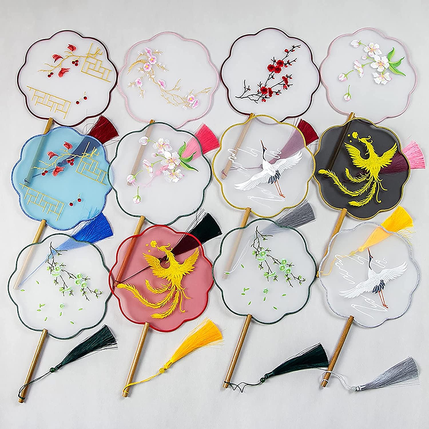 Buy Translucent Silk Embroidered Hand Held Fan, Chinese Round Fan ...