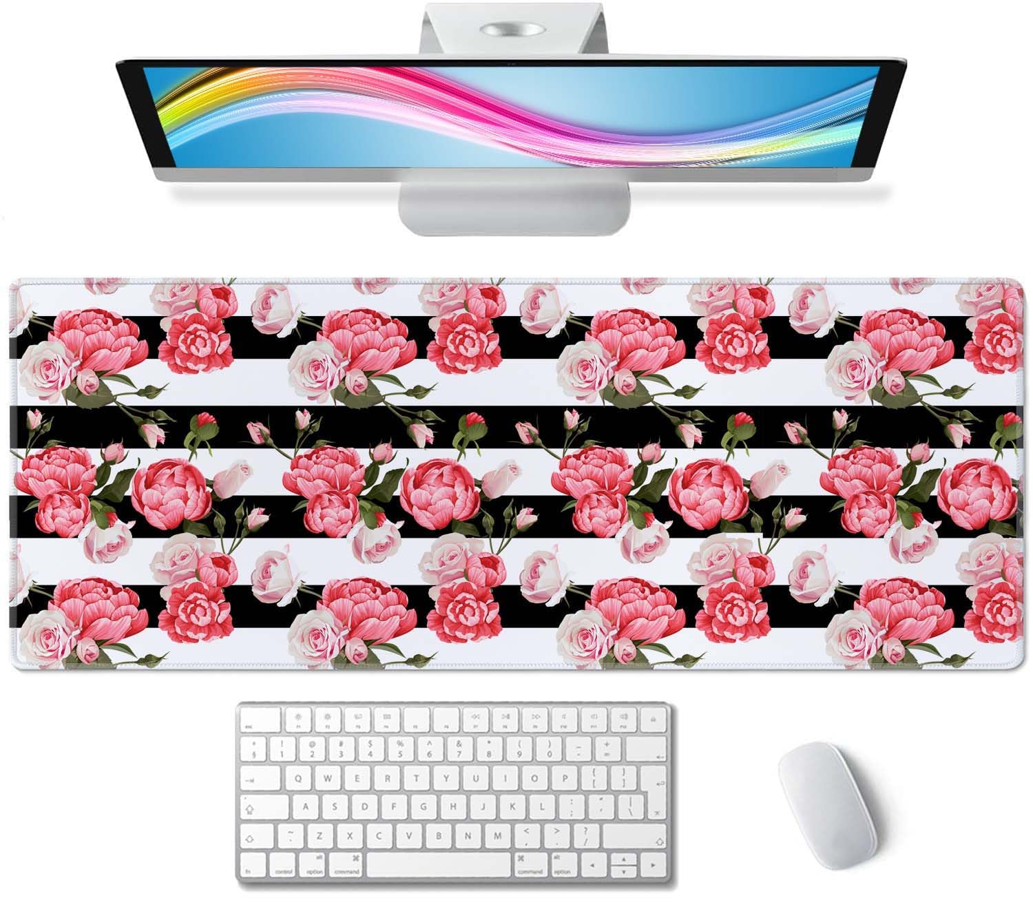 Amazon.com: Peony and Roses Large Gaming Mouse Pad Keyboard Desk Pad ...