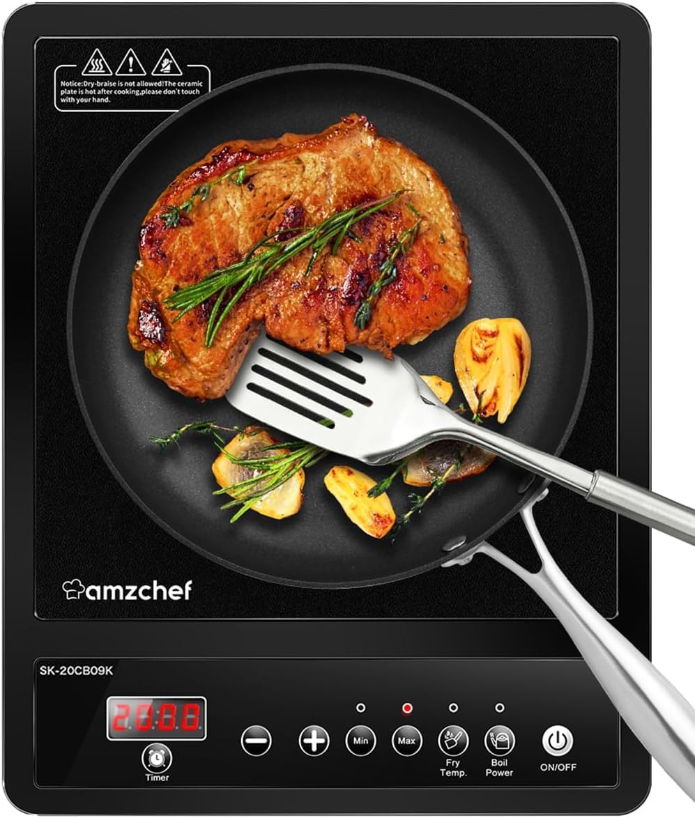 AMZCHEF Induction hob, 2000W Max Single Induction Hob with 10 ...