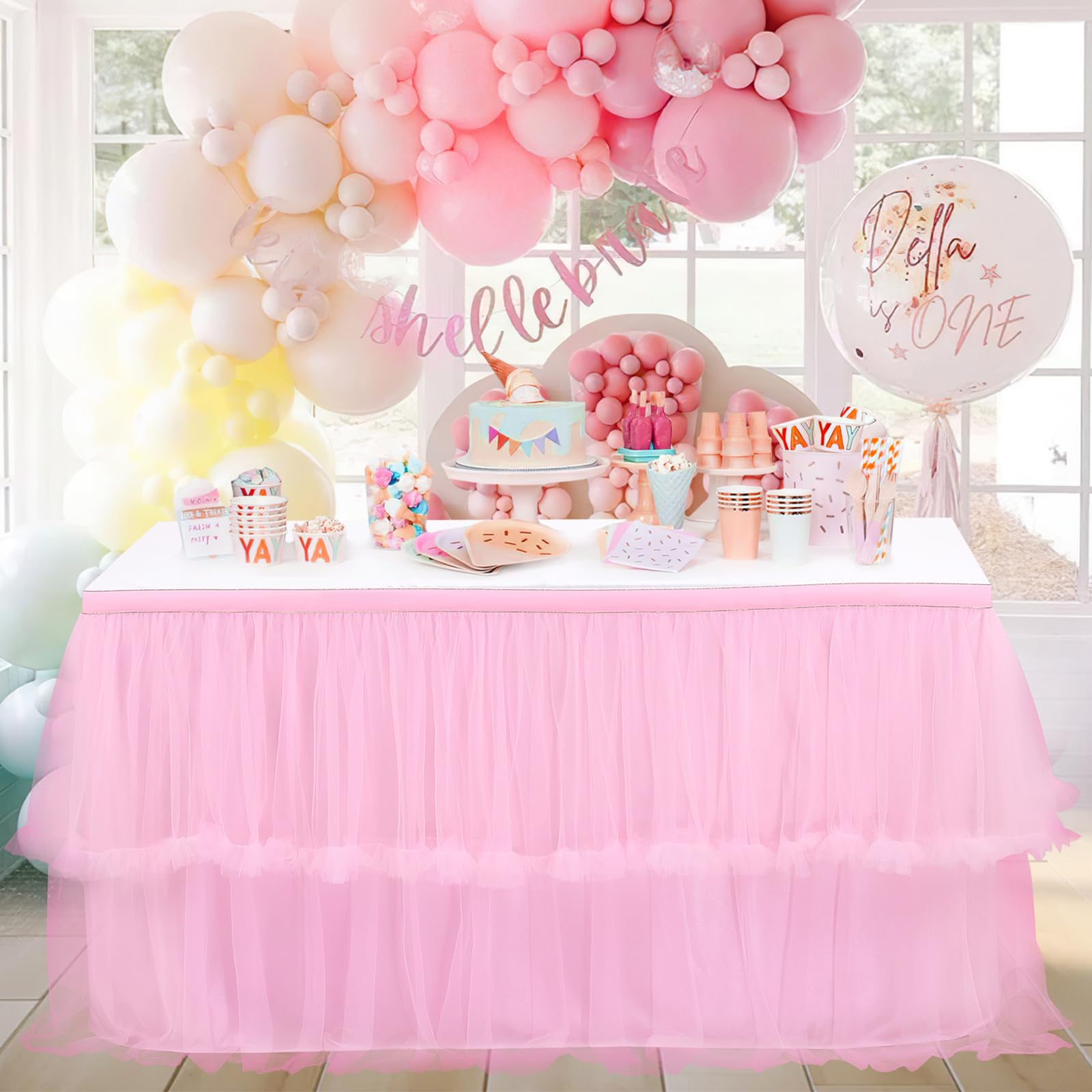 Snapklik.com : 14ft Tulle Table Skirt Pink Fluffy Tutu Table Skirting ...