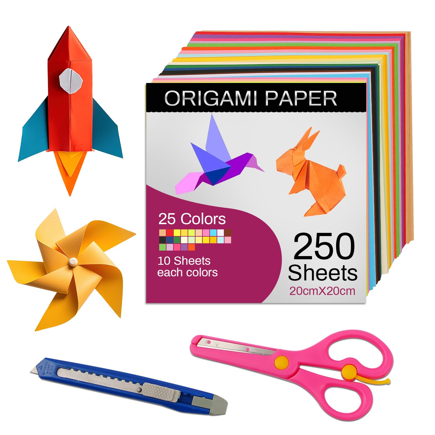 Snapklik.com : Origami Paper - 250 Sheets - 25 Colors - 7.87 Inch ...