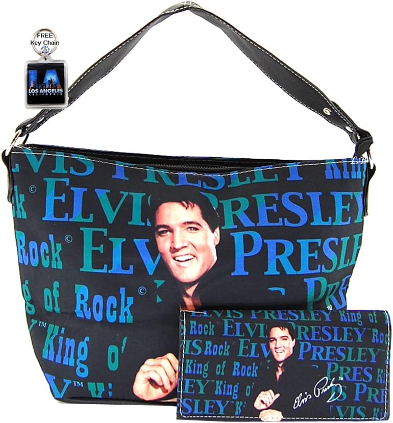 Elvis Presley Blue Black Canvas Fabric Image Signature L Wallet Satchel ...