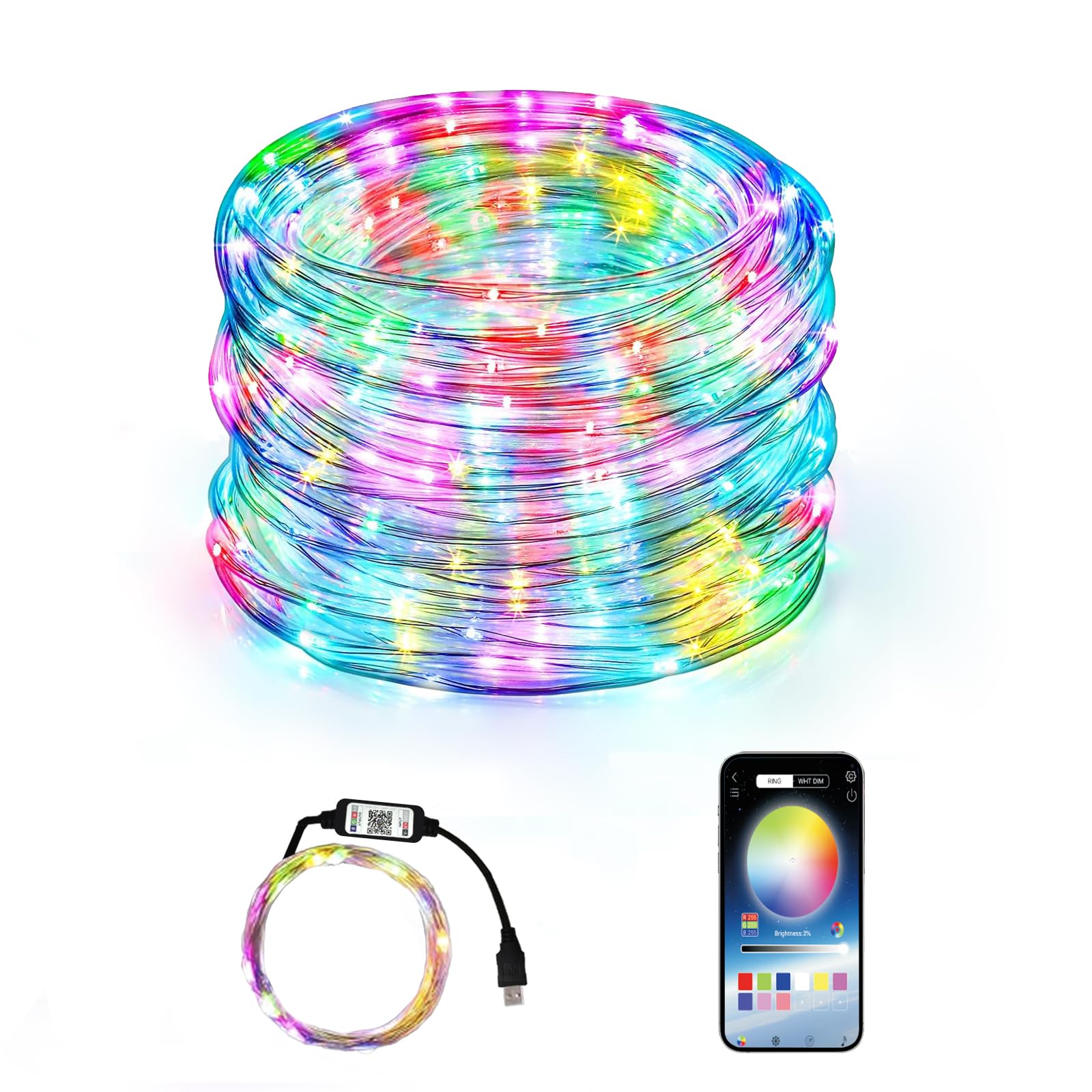 NBGRLVS Multicolored Fairy String Lights - 100 LED 33 FT Phone App ...