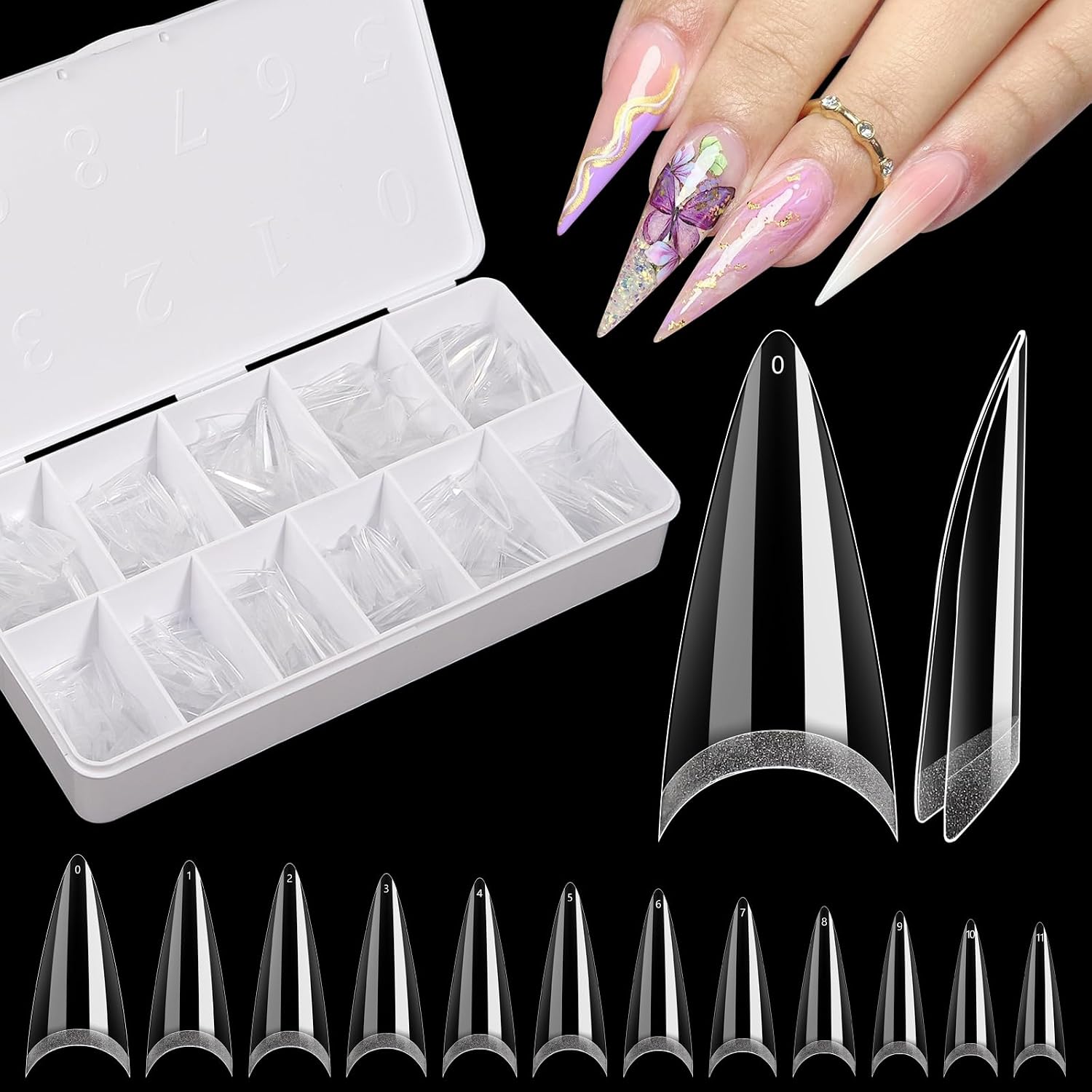 Amazon.com: Clear Stiletto Nail Tips, No C Curve Medium Nail Tip for ...
