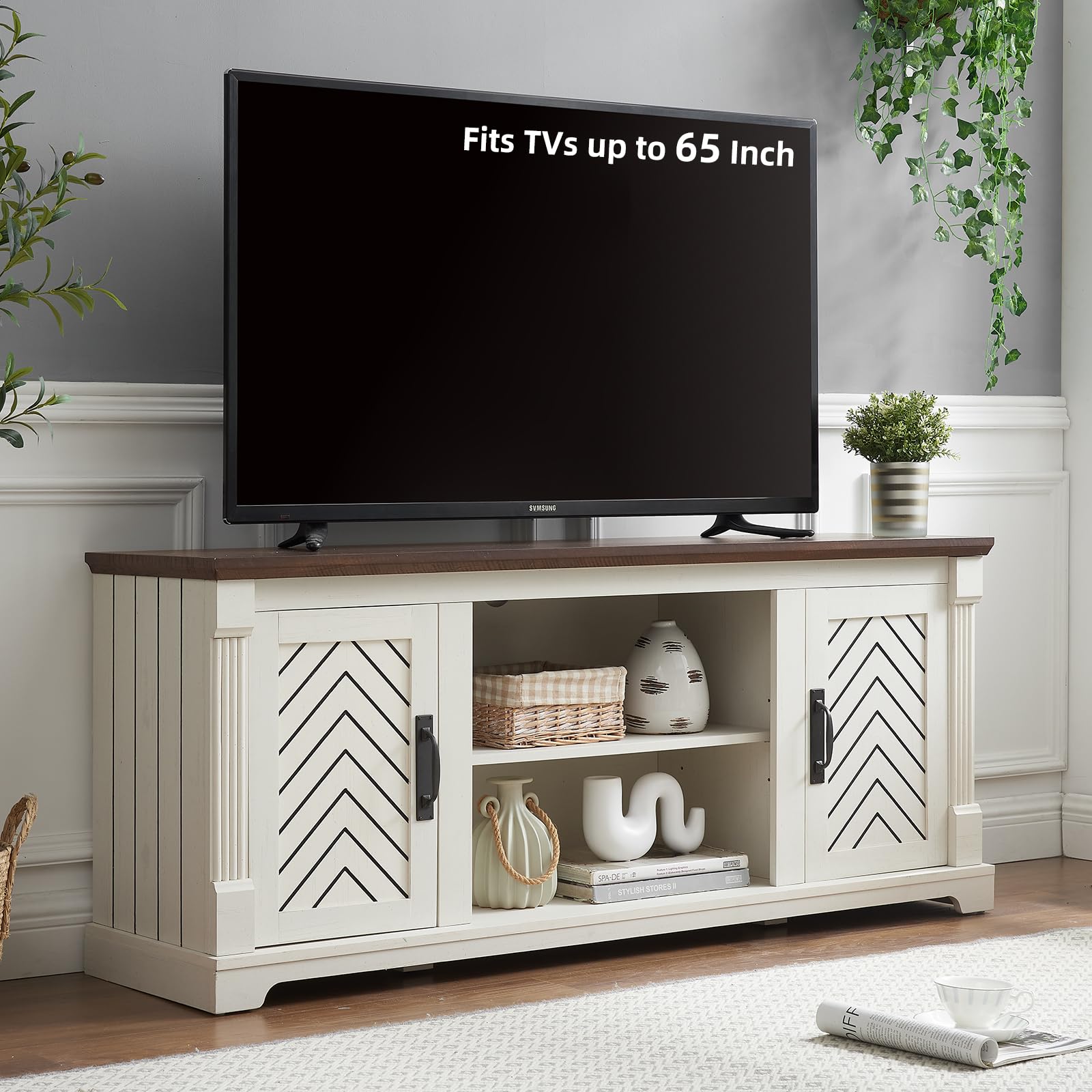Amazon.com: Minifeel Farmhouse TV Stand for 65+ Inch TV, 25" Tall ...