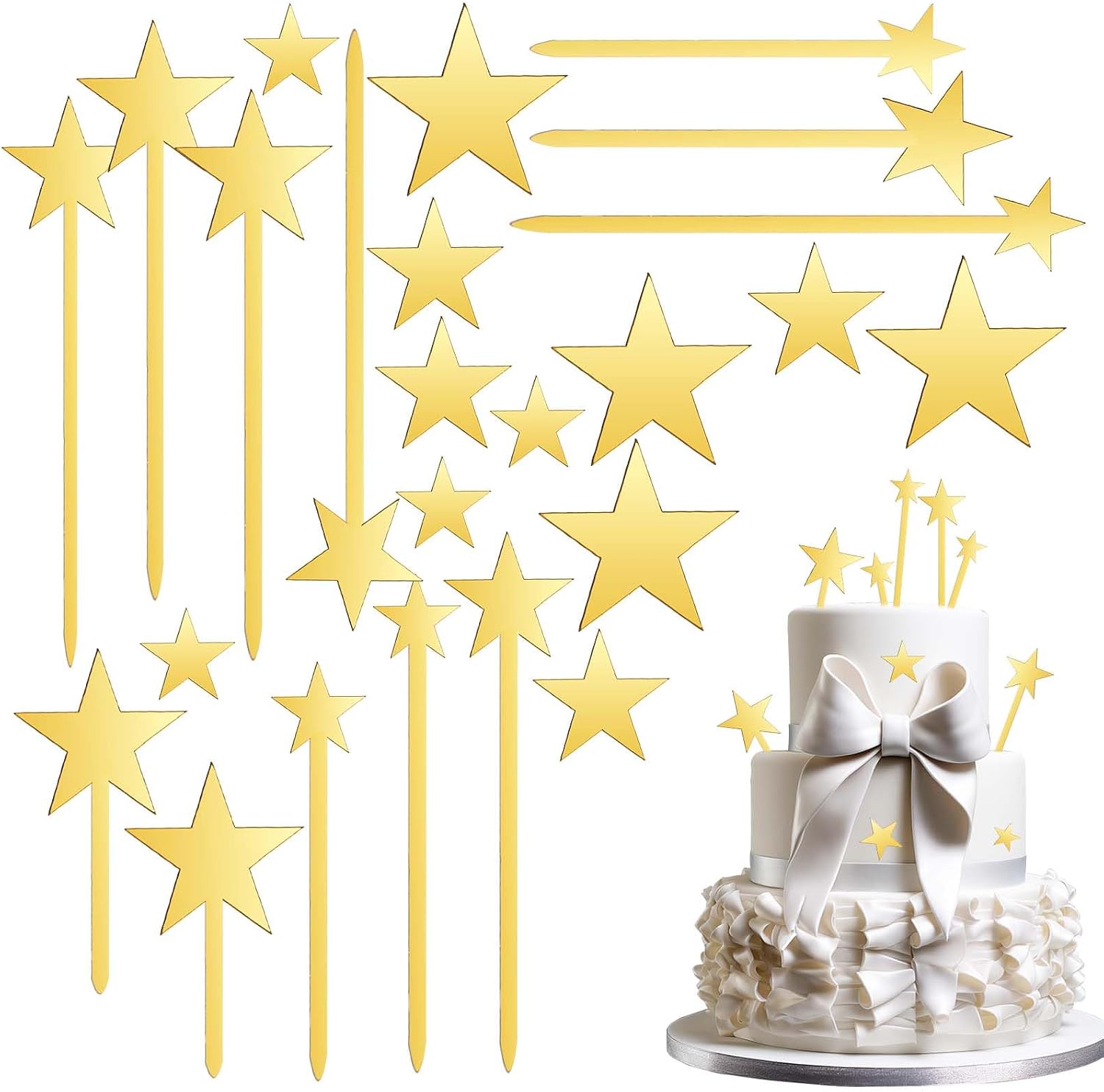 Amazon.com: JJUNW 24 Pcs Star Cake Toppers, Pentagram Star Birthday ...
