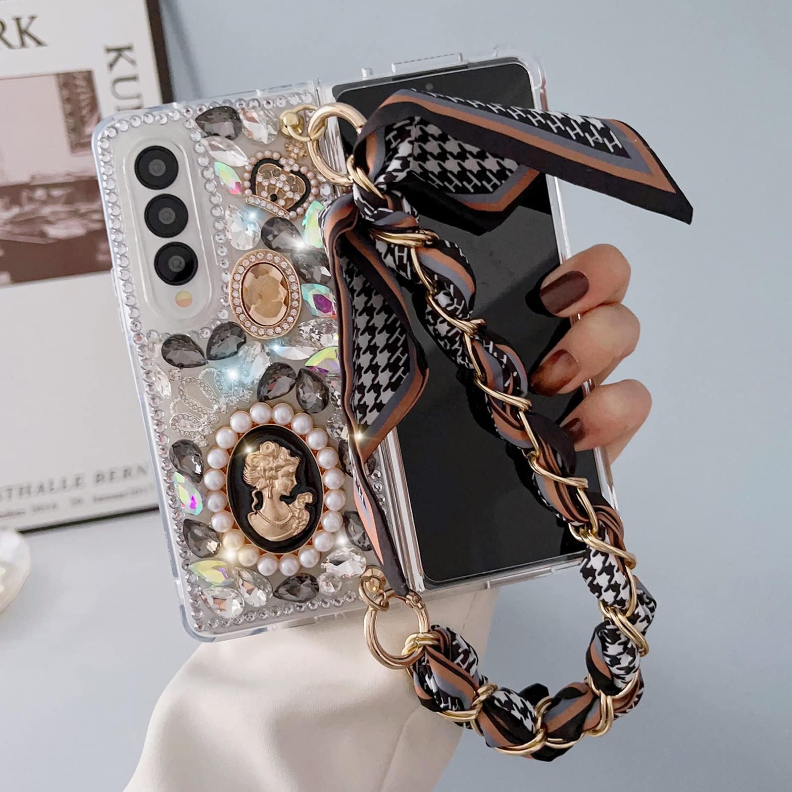 Amazon.com: Omio for Samsung Galaxy Z Fold 5 Bling Case with Hand Chain ...