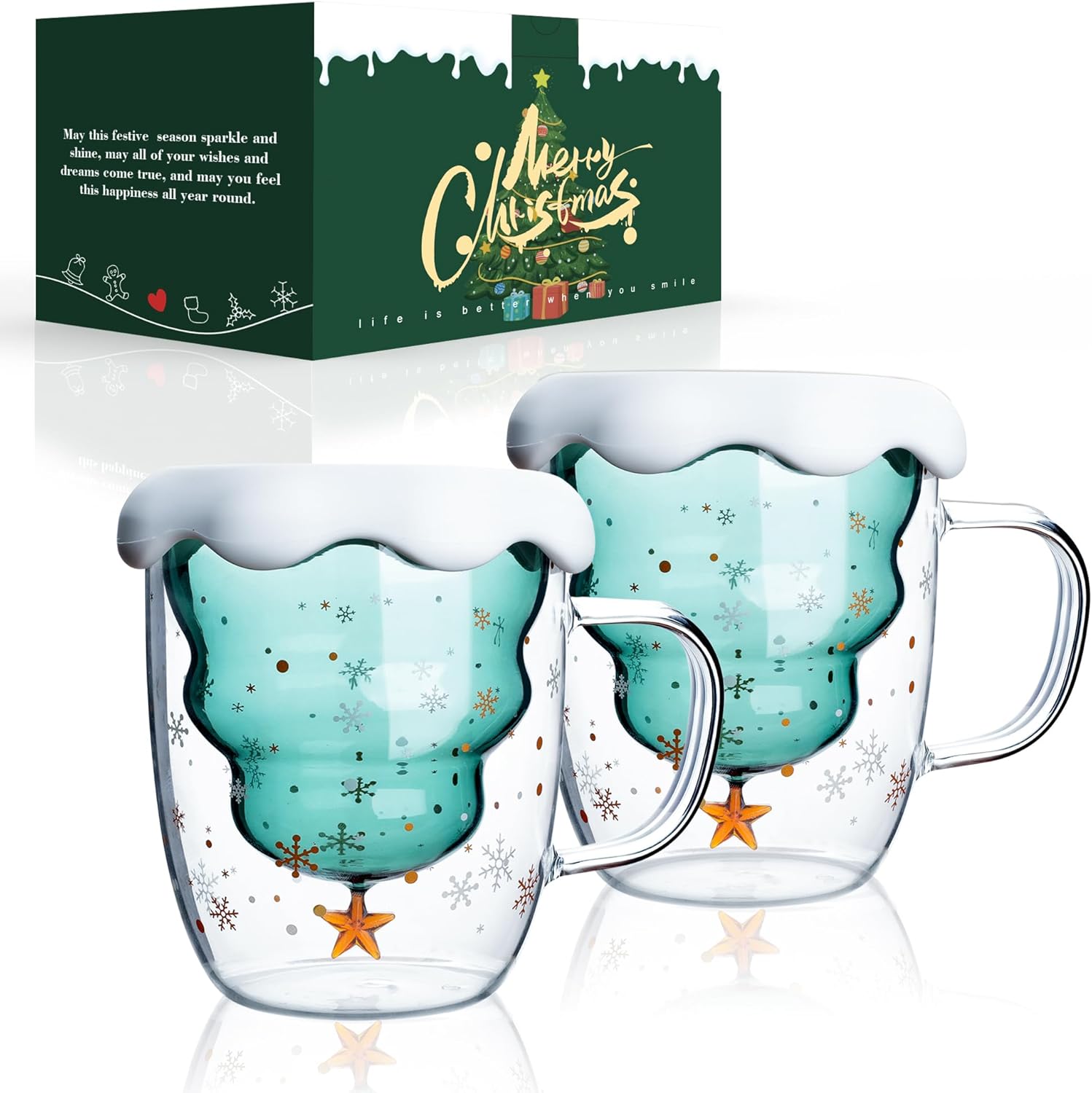 Amazon.com: LIBWYS 2 Pack Christmas Mugs, Double Walled Borosilicate ...