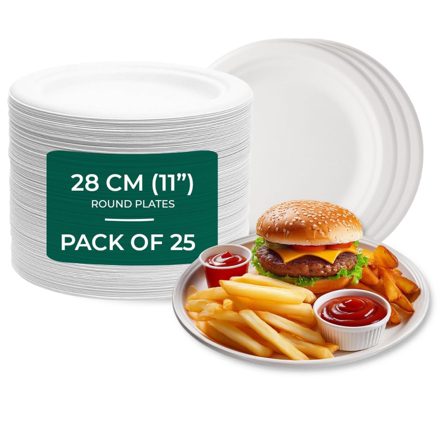 Eco Earth 11in (28cm) 25 Pack Disposable Bagasse Plates - Sugarcane ...