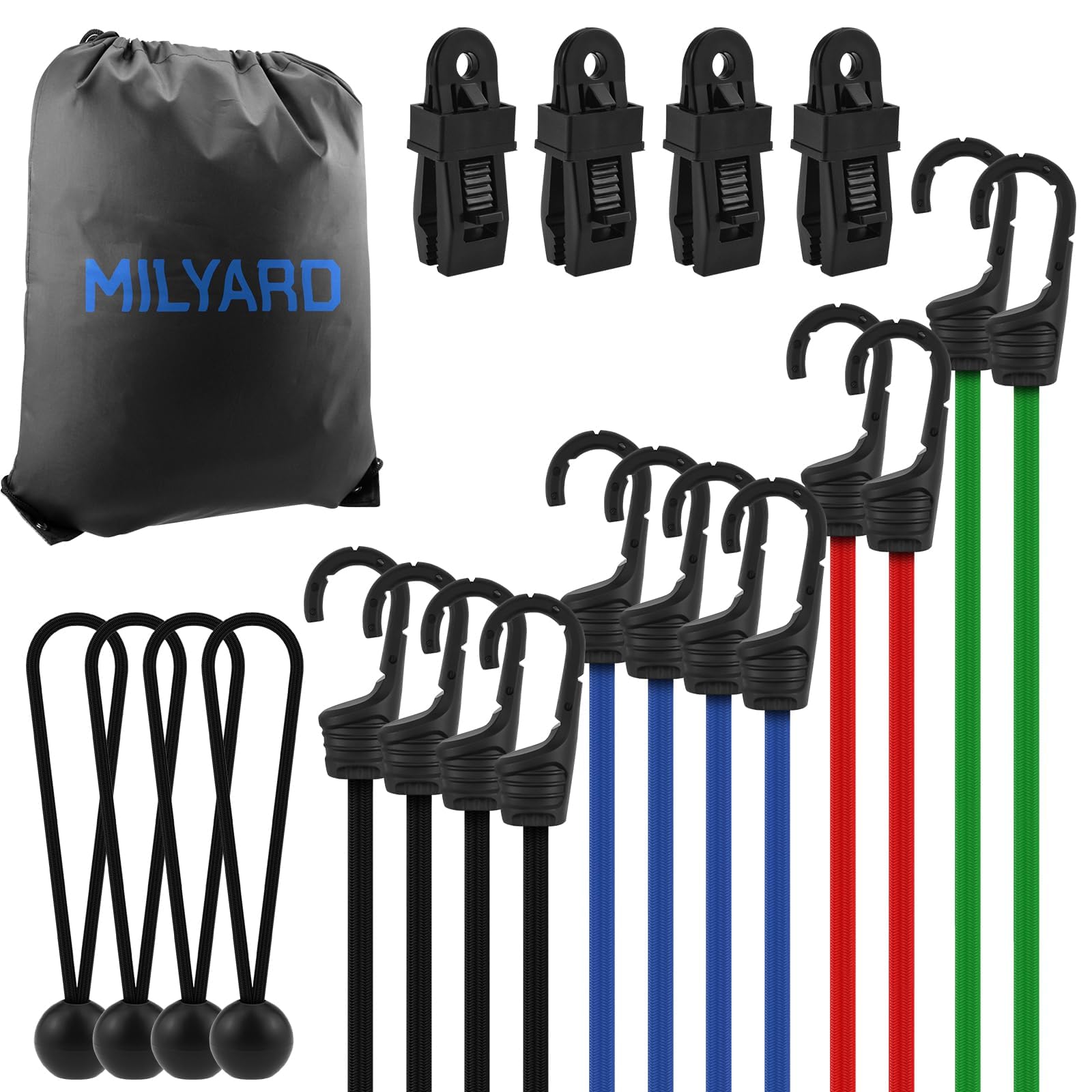 MILYARD 20 Piece Bungee Cords Assortment, Heavy Duty Outdoor Bungee ...