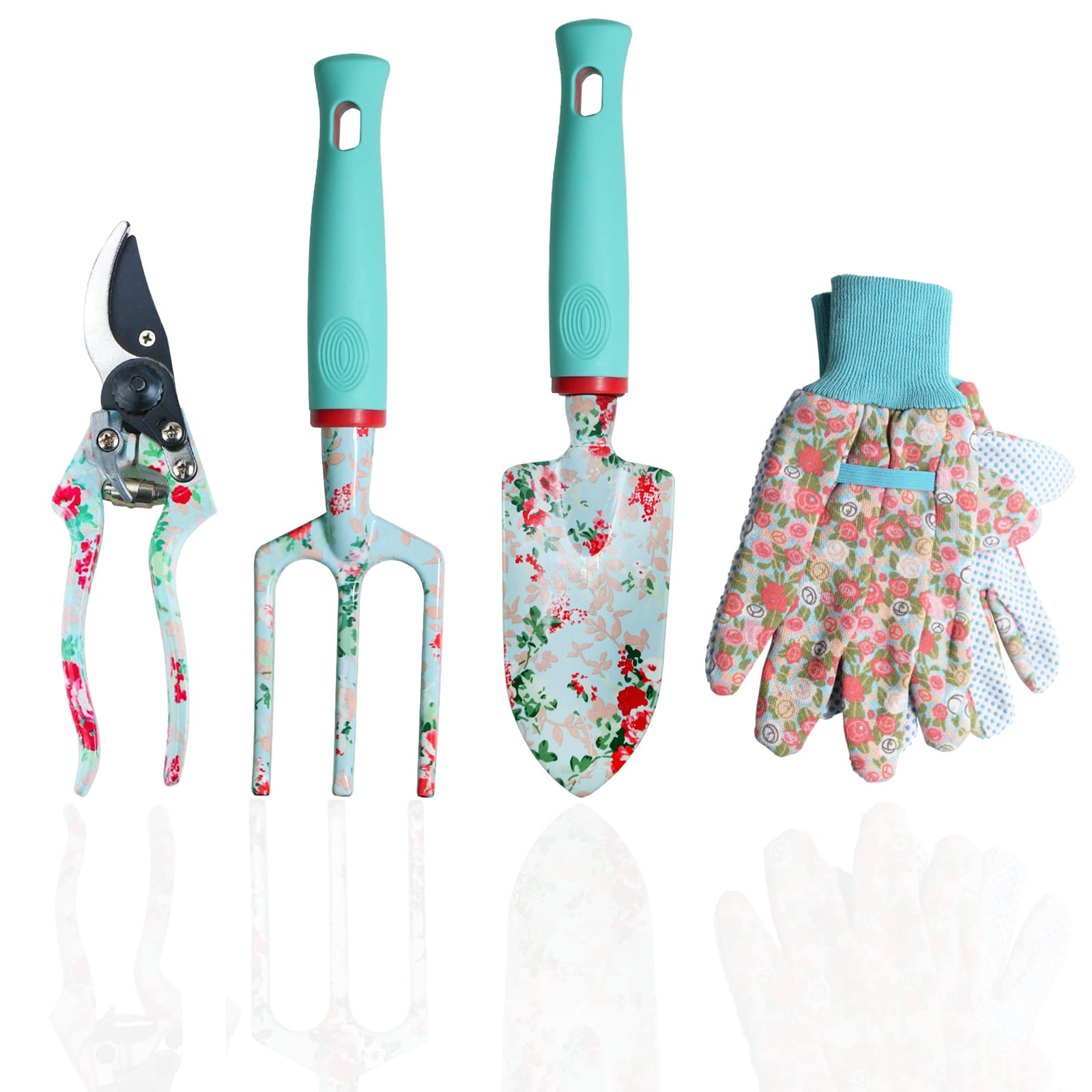 MQFORU Garden Tool Set with Floral Print, 4 Piece Gardeners Gifts for ...