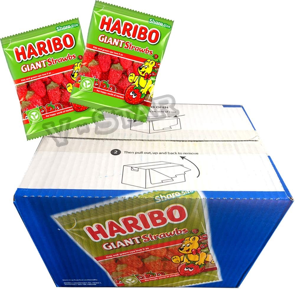 1 x FULL BOX OF HARIBO SWEETS (GIANT STRAWBS 160g (12 Packs)) : Amazon ...