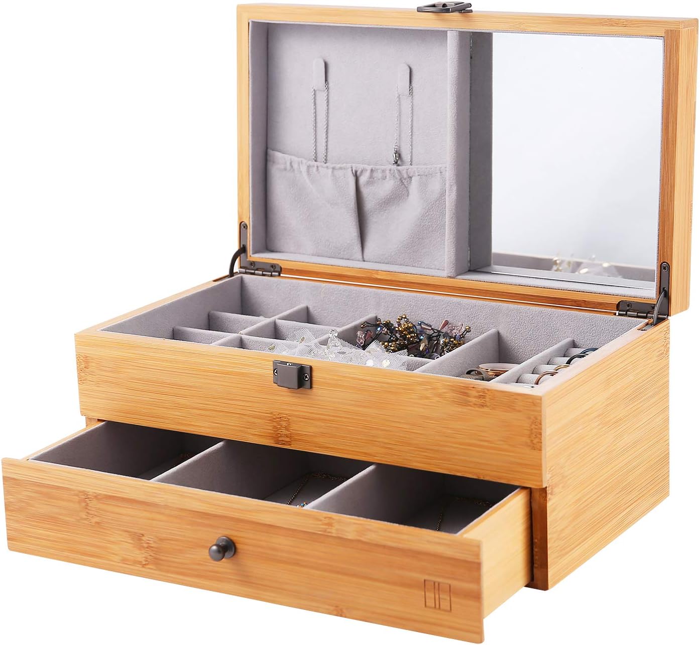 Amazon.com: Bamboo Jewelry Box Organizer for women 2 Layers Jewelry ...