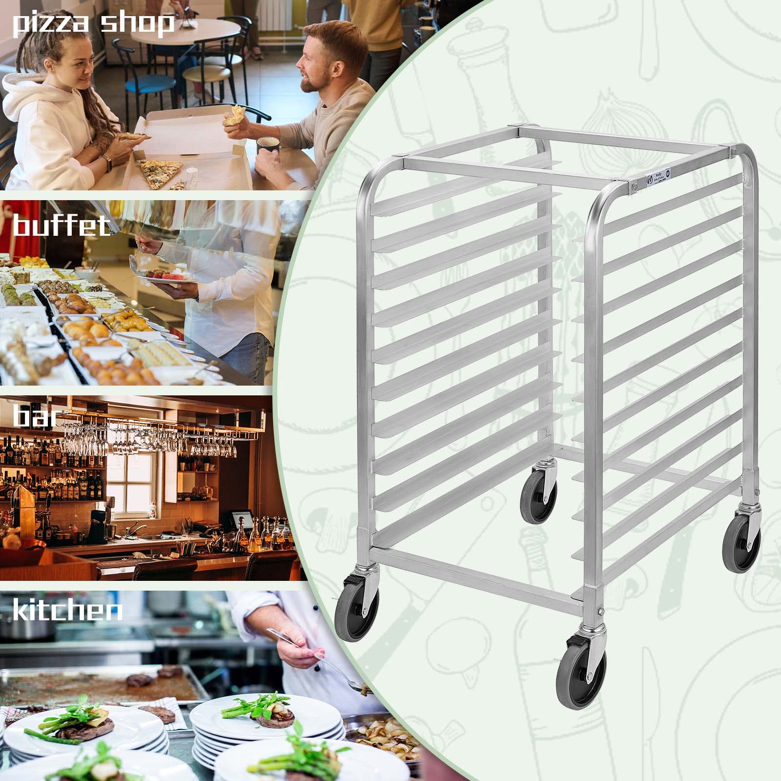 Bun Pan Rack 10 Tier with Wheels, Commercial Bakery Racking of Aluminum ...