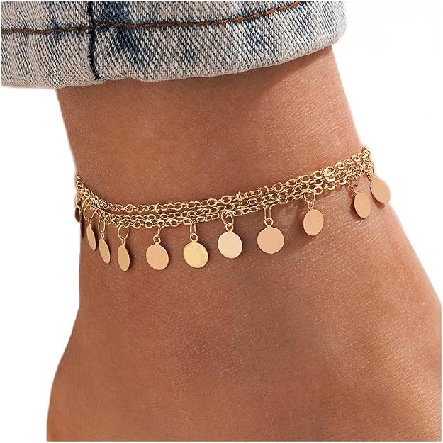 Amazon.com: Sttiafay Boho Layered Disc Ankle Gold Sequins Ankle ...