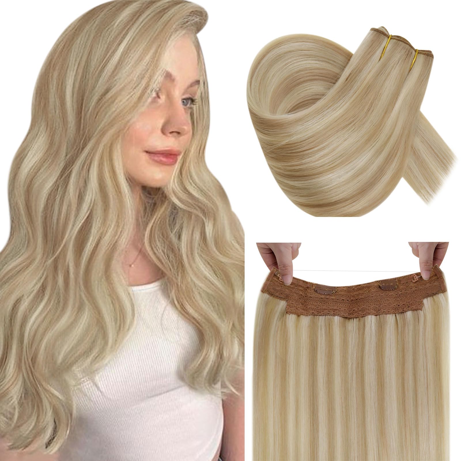 Amazon.com : RUNATURE Ash Blonde Hair Extensions Wire Hair Extensions ...
