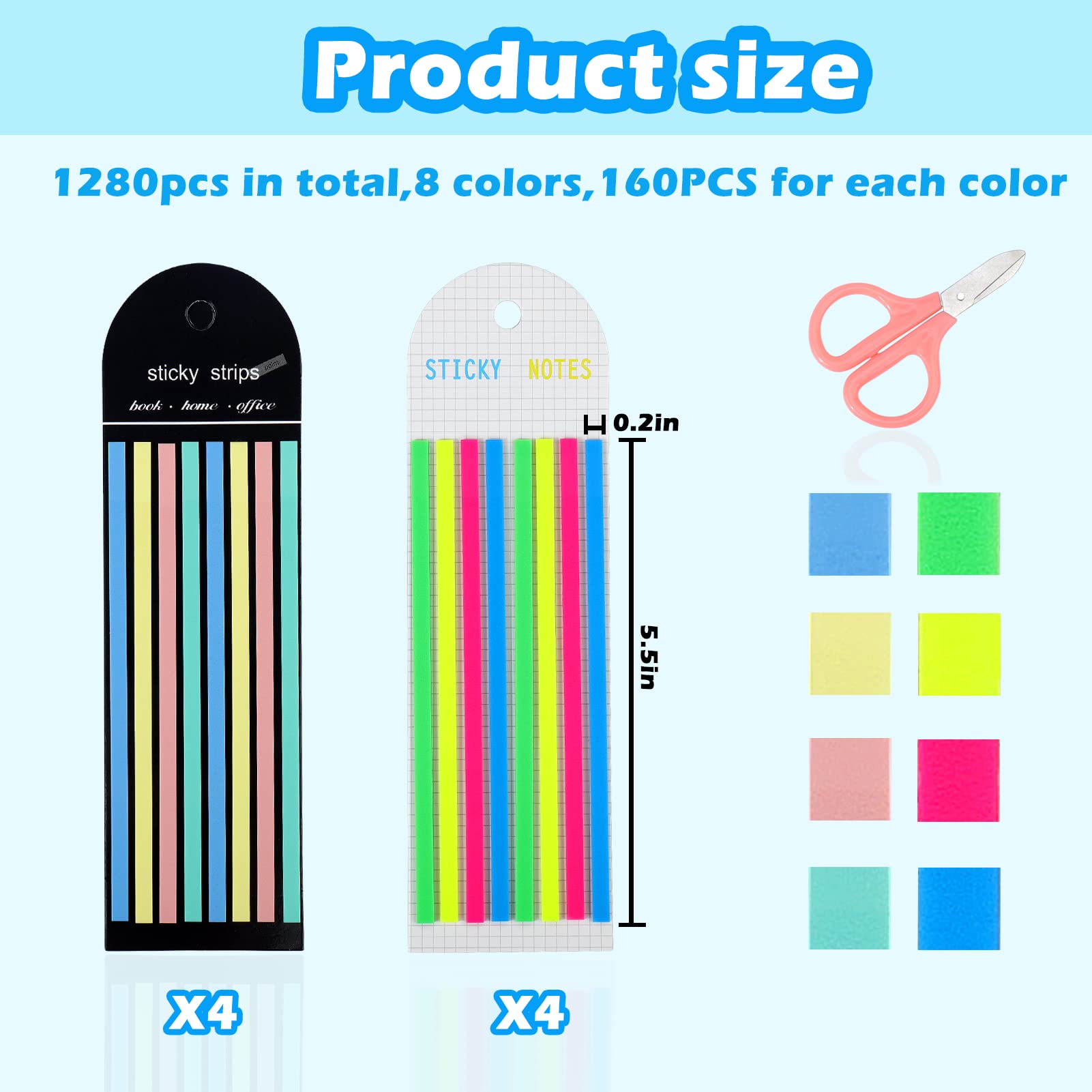 Snapklik.com : 1280Pcs Highlighter Tape, Transparent Sticky Long Page ...