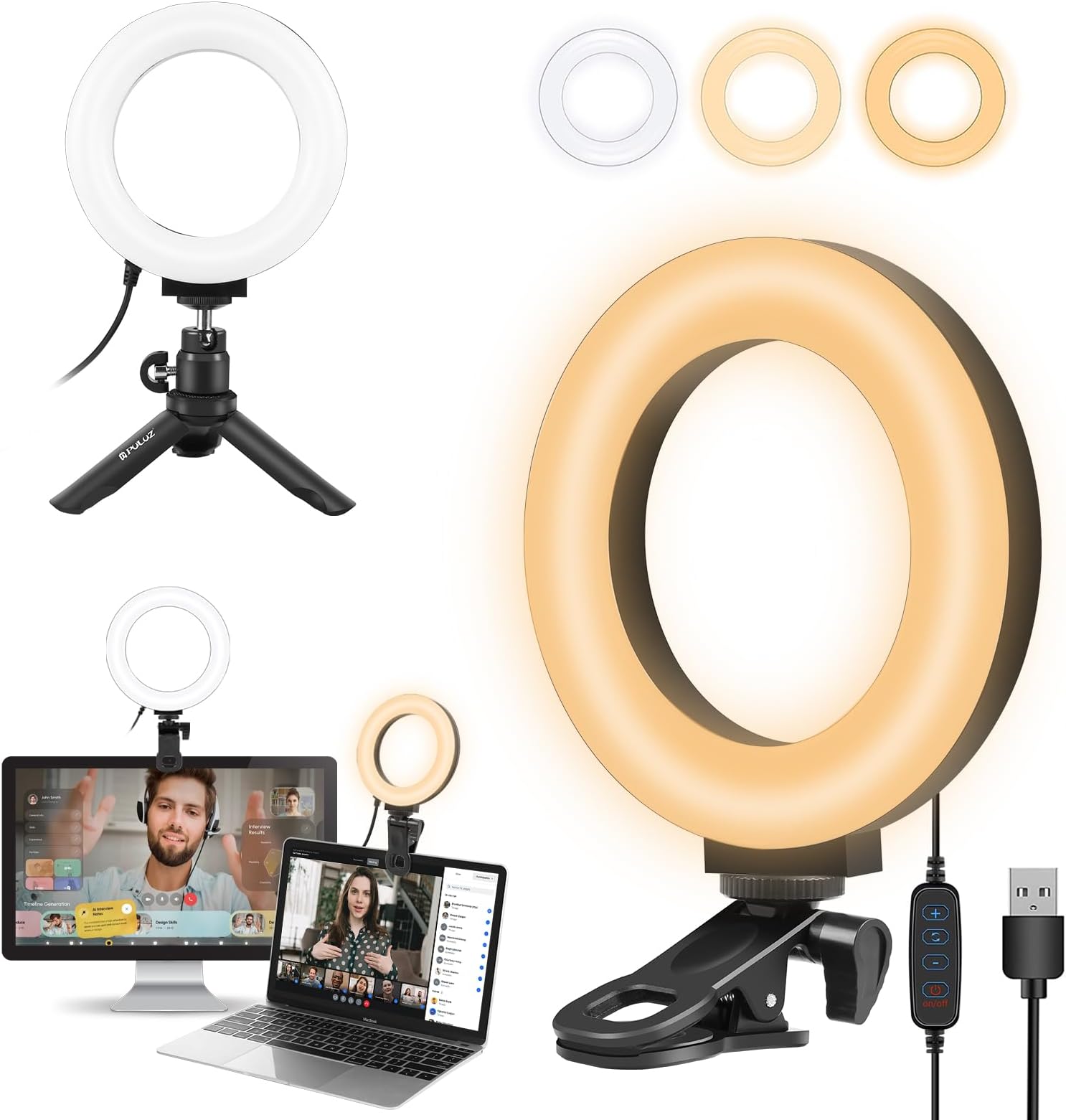 Amazon.com : Ring Light Video Conference Lighting Kit 3200k-6500K ...