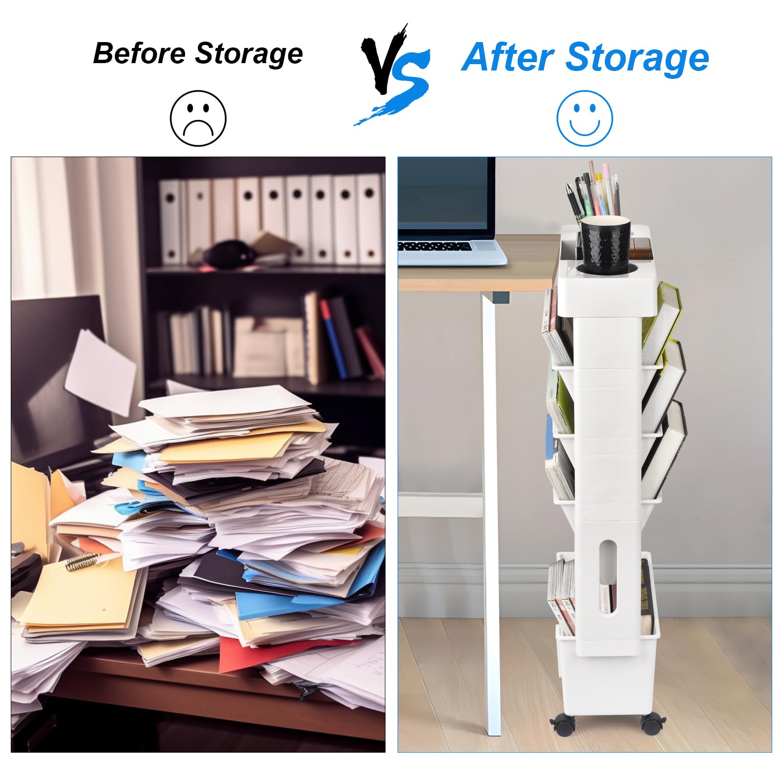 Palawaik Movable Bookshelf Cart, 5-Tier Mobile Bookshelf Cart with ...